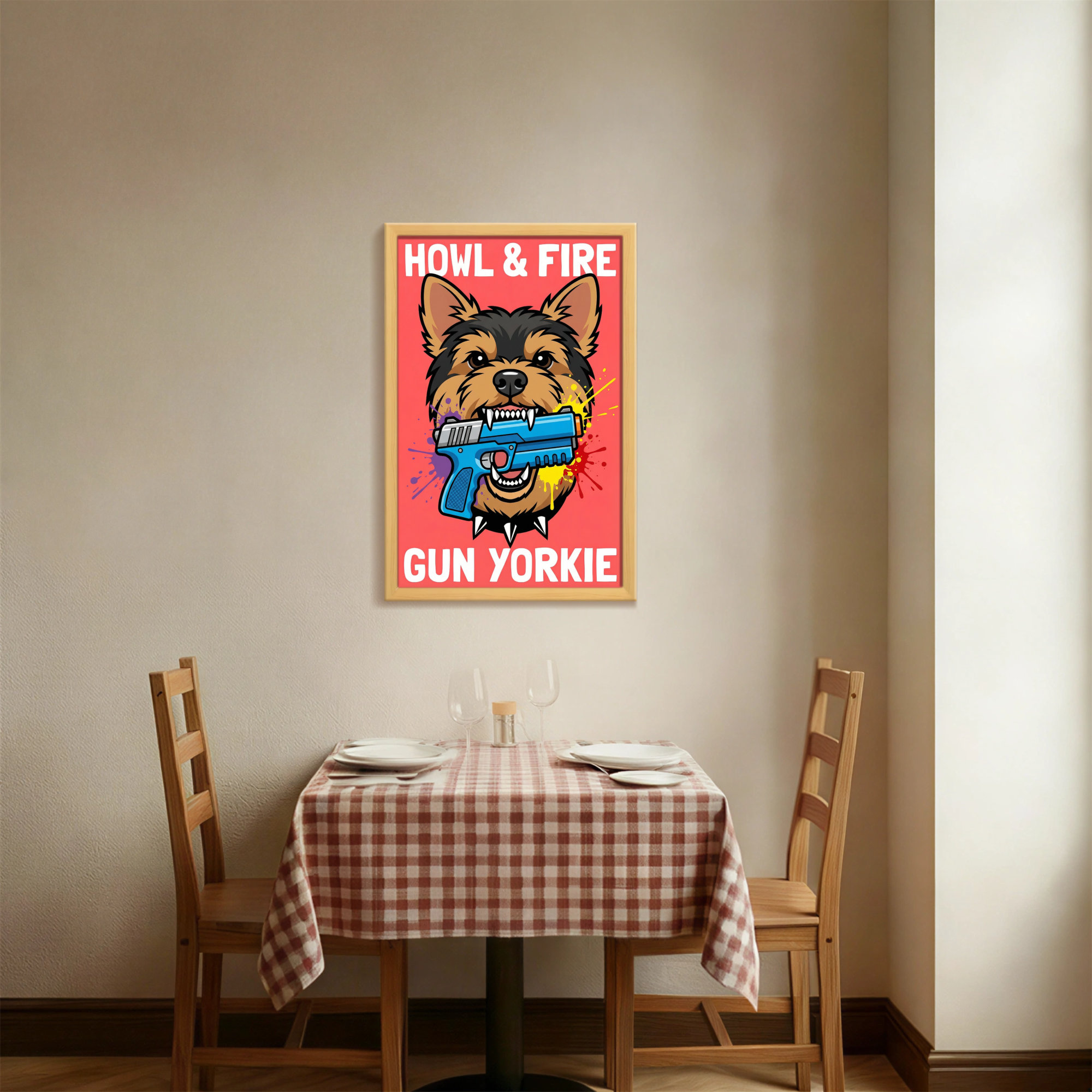 Wrought Studio™ Animals Howl And Fire Gun Yorkie Dog Art | Wayfair