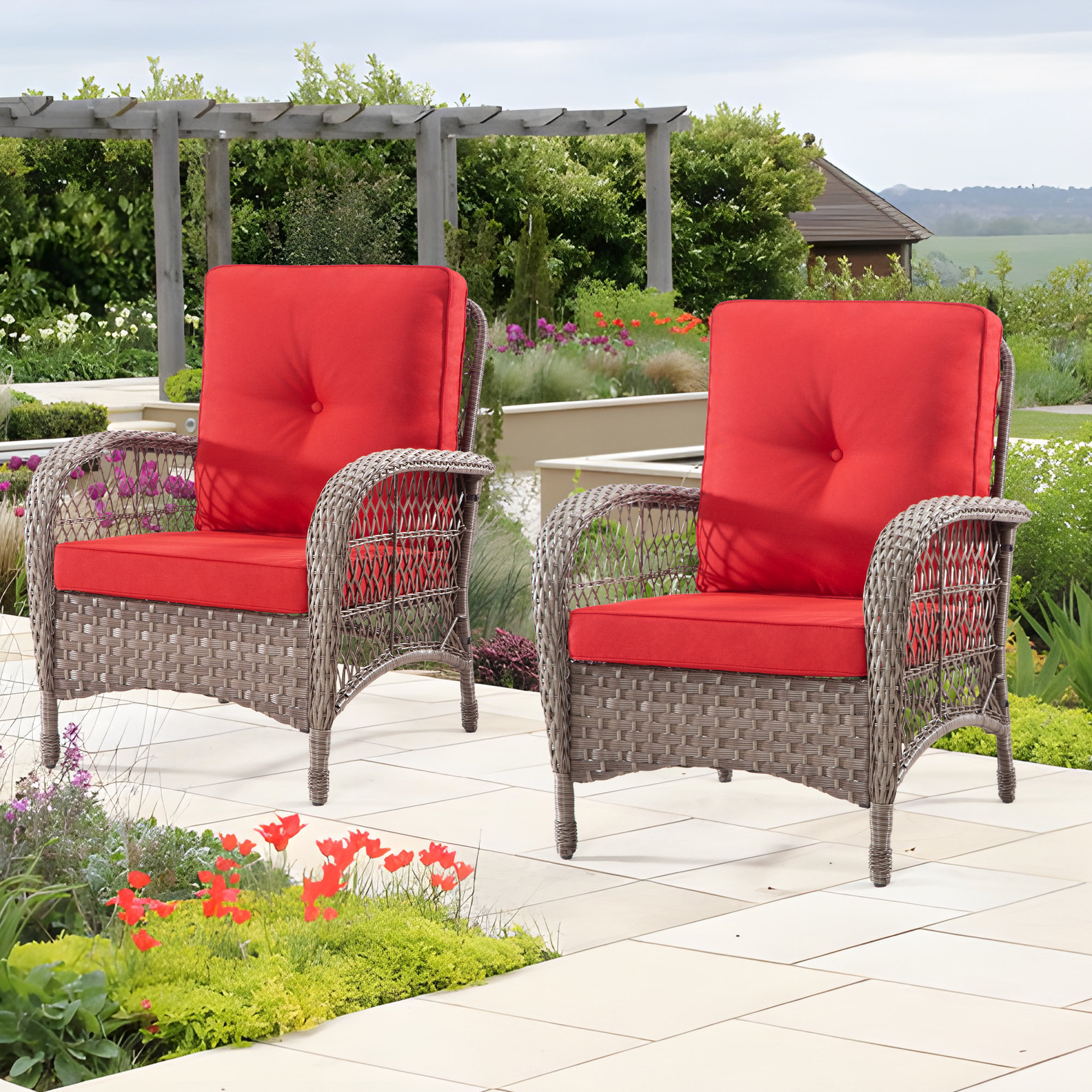 Bay Isle Home™ Aspremont Patio Chair with Cushions (Set of 2) - Wayfair ...