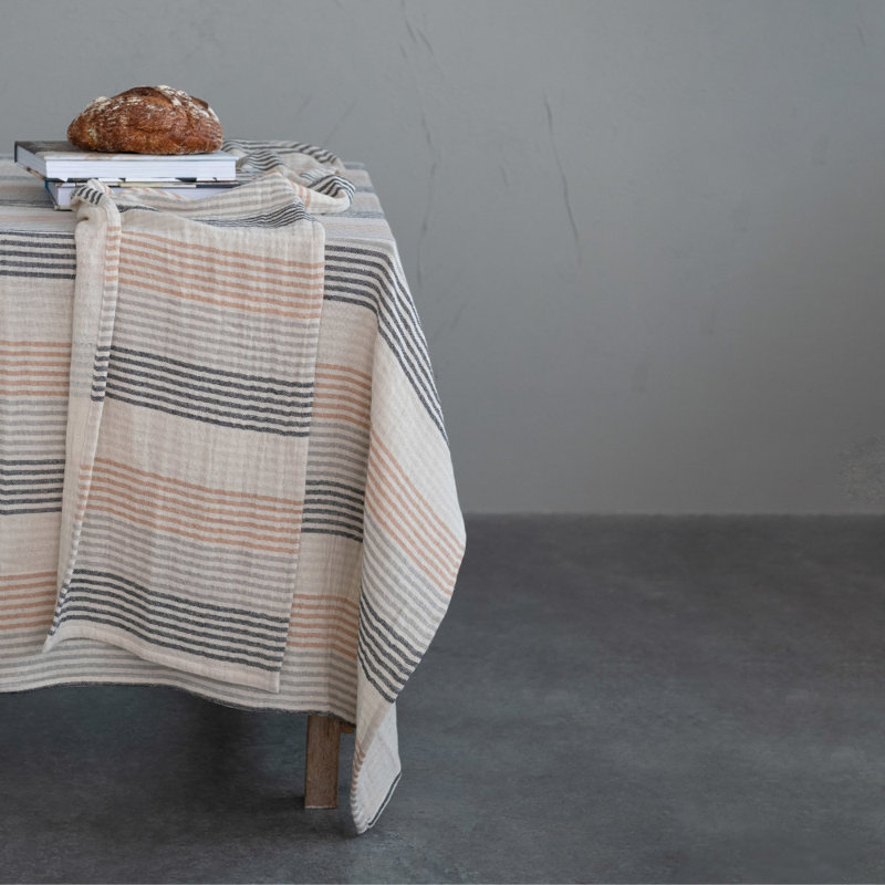 Gracie Oaks Woven Cotton Double Cloth Yarn Dyed Tablecloth | Wayfair