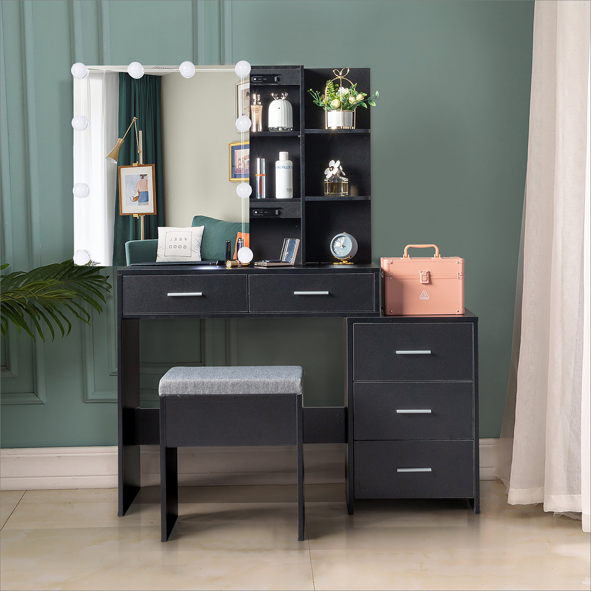 Latitude Run® Multifunctional Particleboard Dressing Table Set with ...