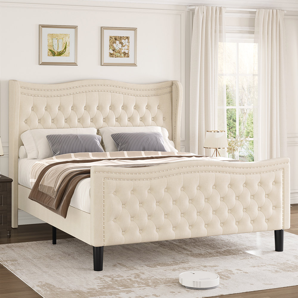 House of Hampton Upholstered VELVET BED sturdy bed frame with a head ...