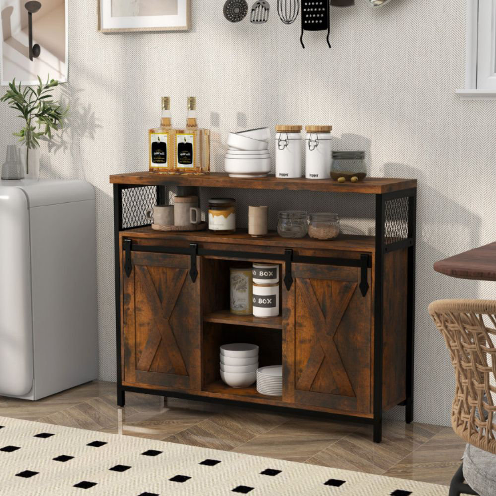 Gracie Oaks Buffet Cabinet With 3-Level Adjustable Shelves And 2 Sliding Barn Doors | Wayfair