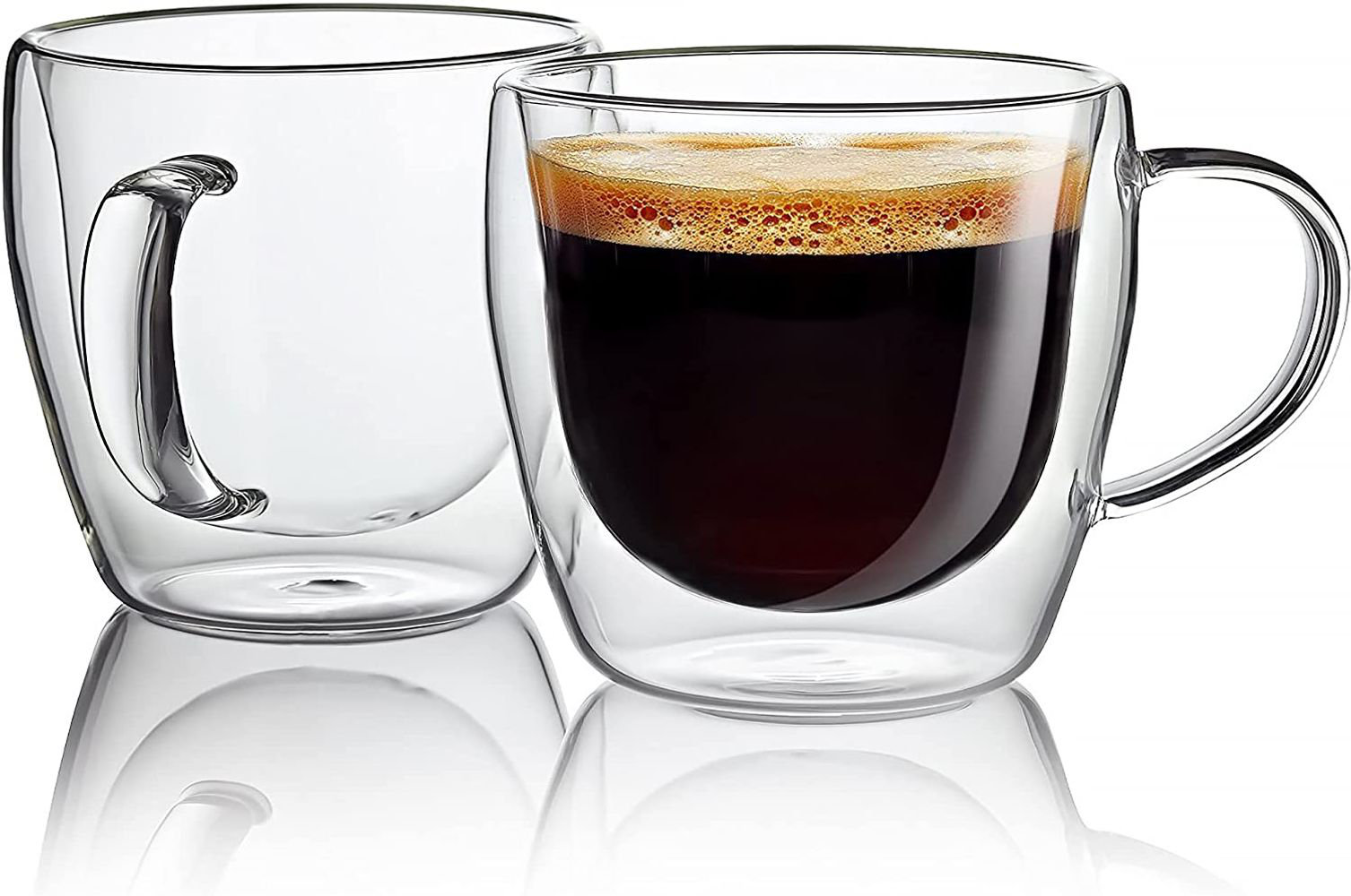 Latitude Run® 8 oz Double Glass Wall Coffee Mugs with Handles | Wayfair