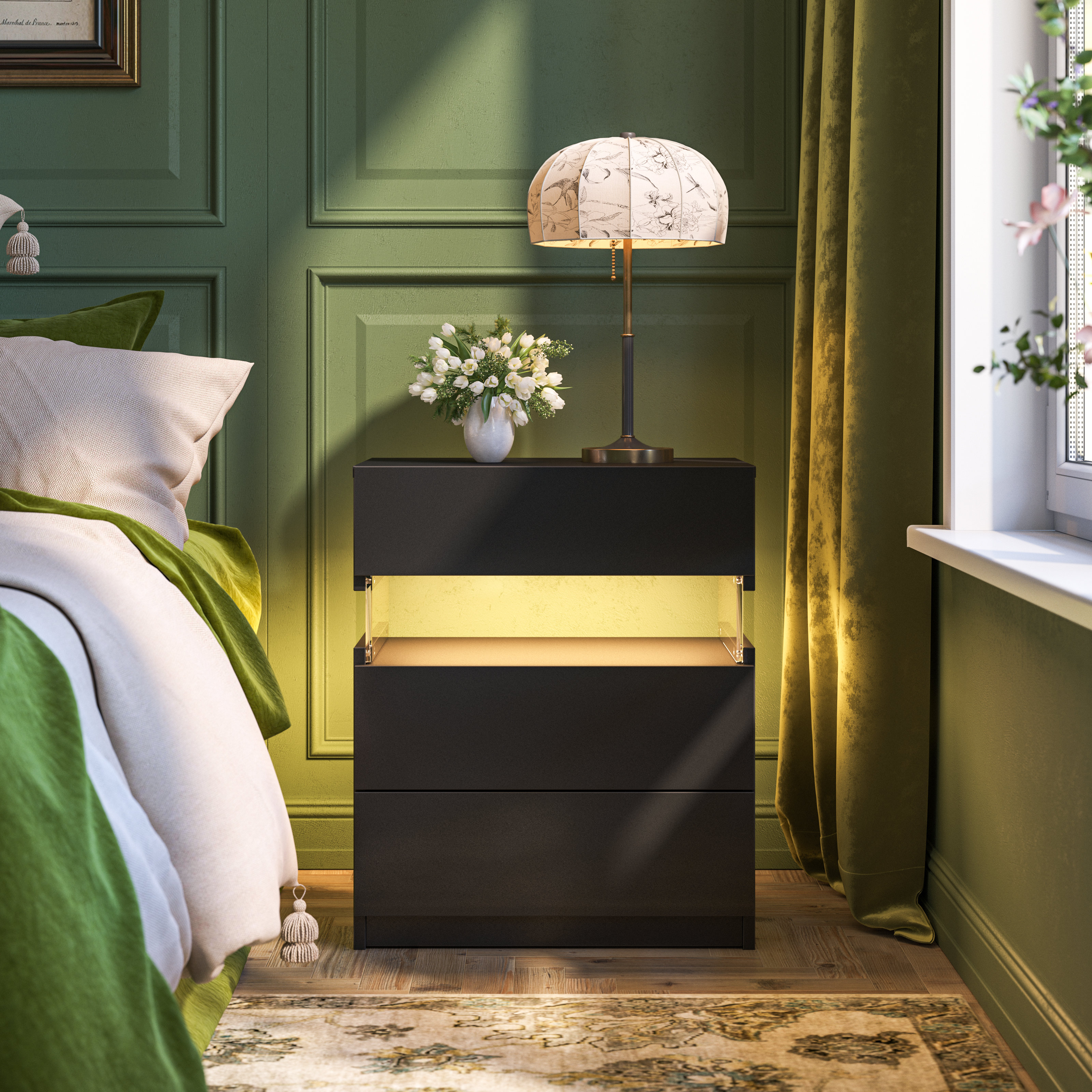 Wrought Studio™ Led Nightstand Led Bedside Tables With 3 Drawers ...