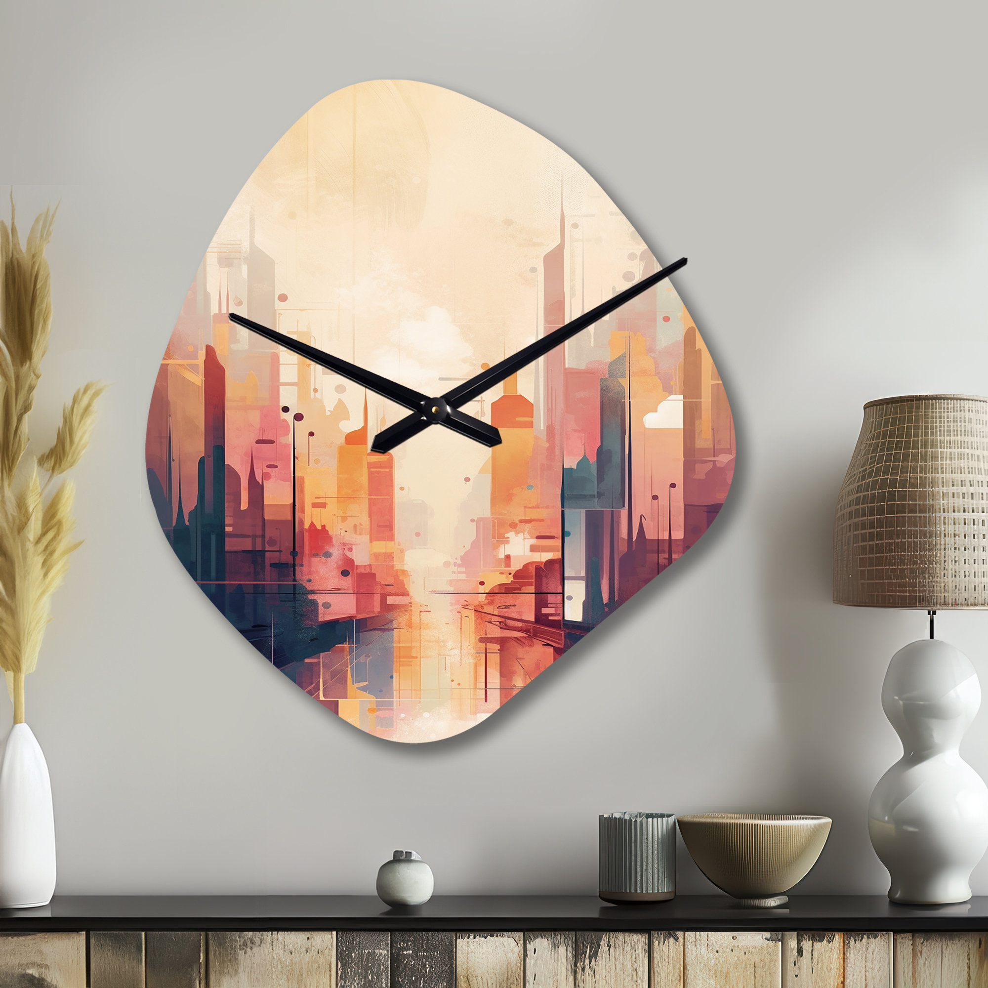 Design Art Modern Cubism Cityscape I - Nebula Shape Decorative Yellow ...