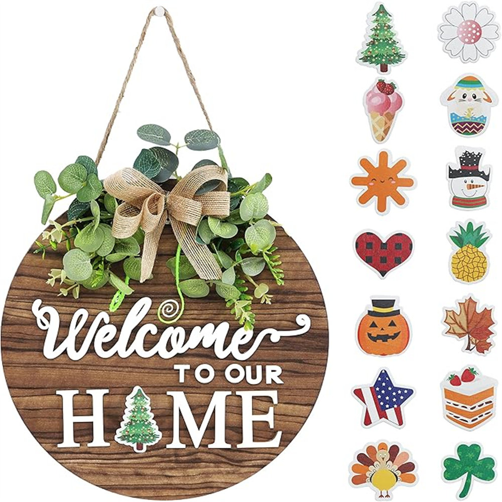 The Holiday Aisle® Latesia Interchangeable Seasonal Welcome Sign Front ...