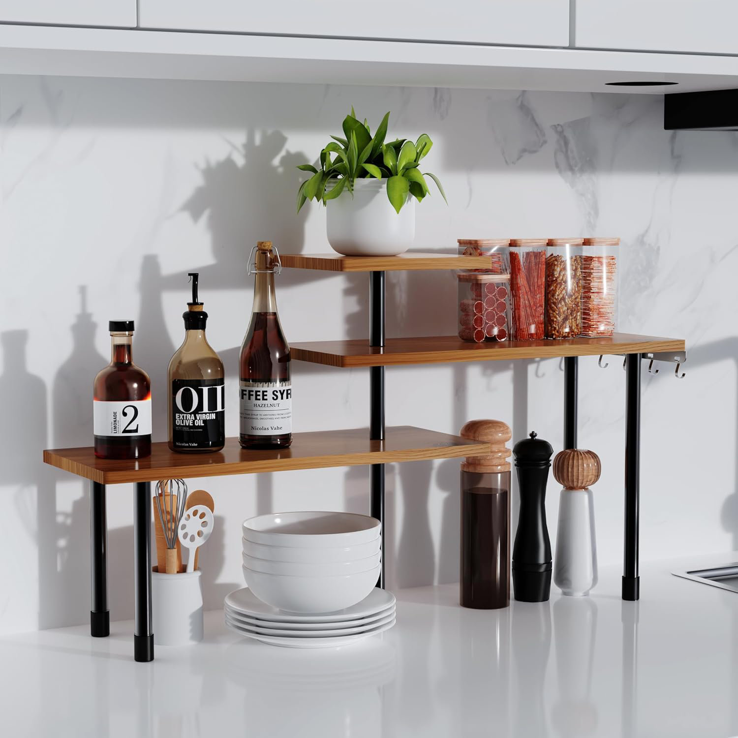 17 Stories Kitchen Counter Shelf Organizer, 3 Tier Corner Shelf ...