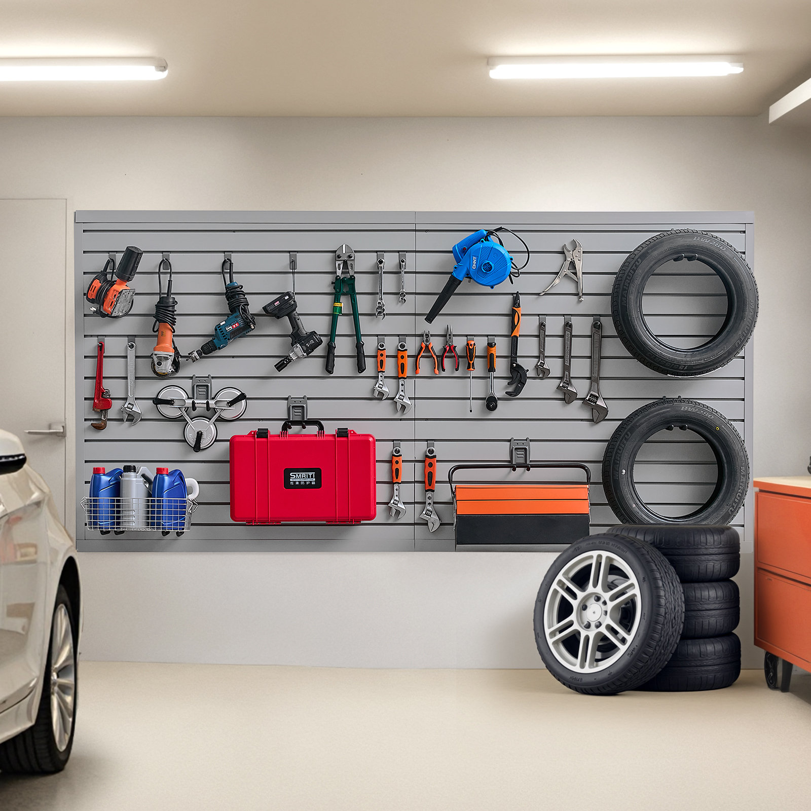 Hokku Designs 4 x 4 ft Slat Wall Paneling MDF Garage Slatwall with ...