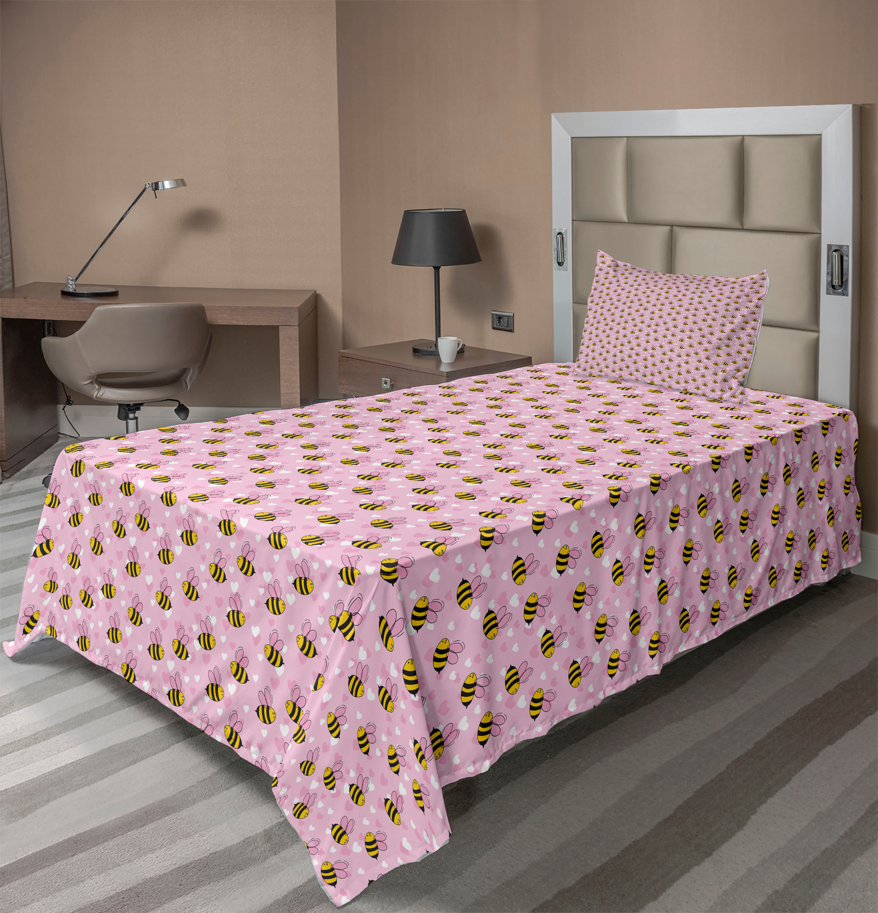 Ambesonne Bee Sheet Set 3 Pcs Wasps with Hearts Ornament Art Earth ...