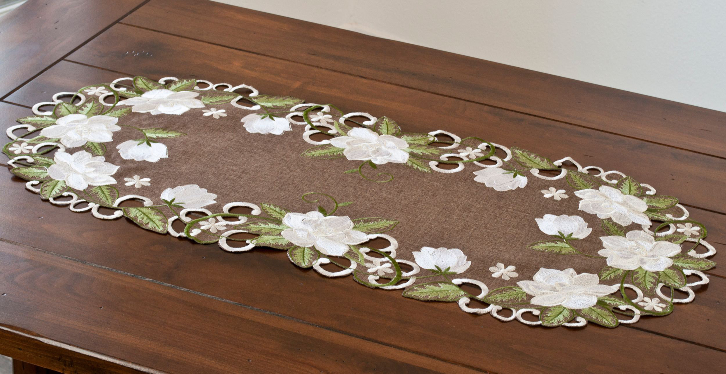 Linens, Art and Things LLC Magnolia on Brown Table Runner | Wayfair