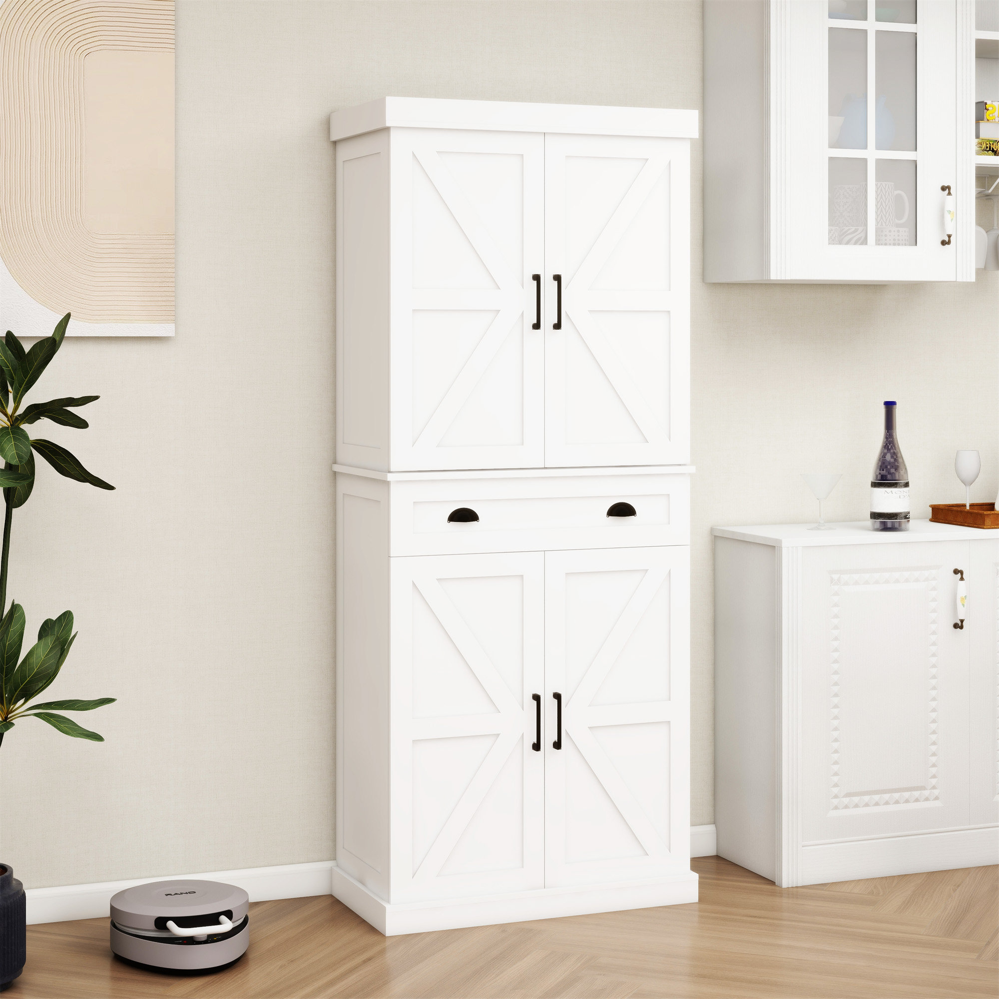 Gracie Oaks 71" Kitchen Pantry Storage Cabinet With 4 Doors(2Doors With ...