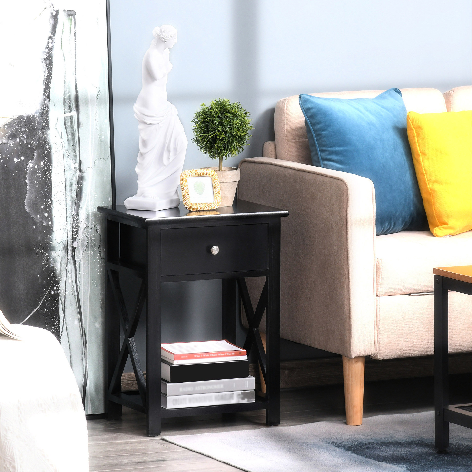 Ebern Designs Rectangular Desk With Black Finish And Storage End Table ...