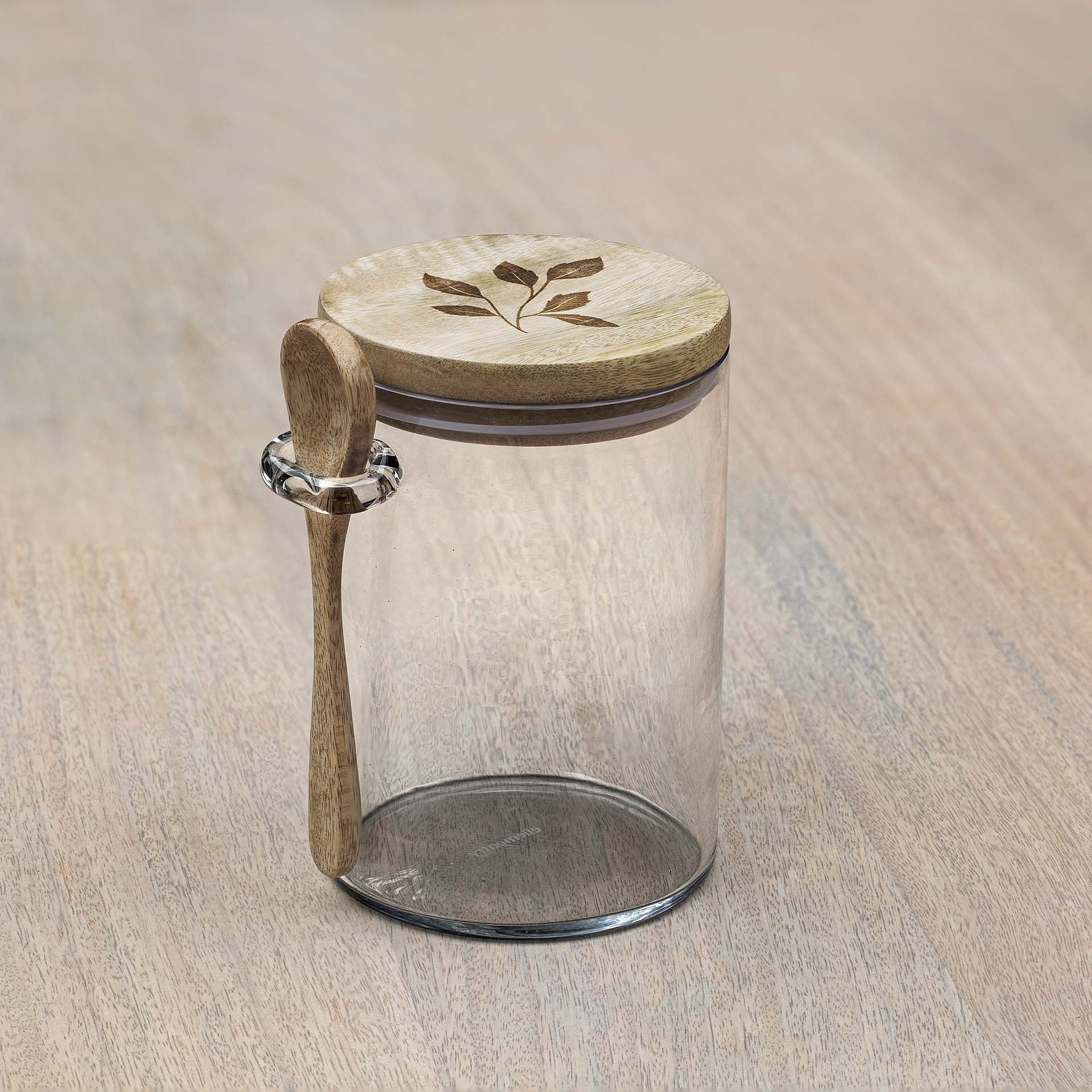 Gracie Oaks Kitchen Storage Glass Jar with Wooden Lid & Spoon | Wayfair