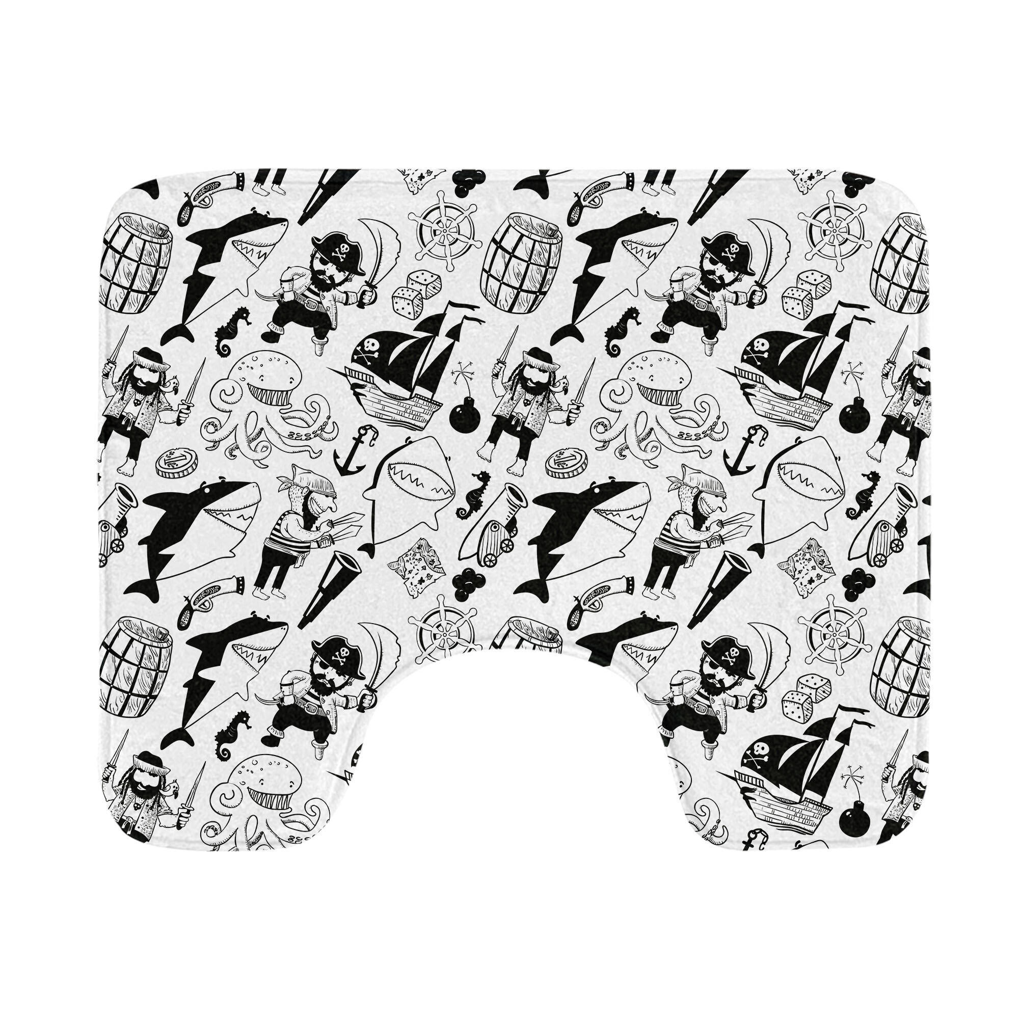 Dakota Fields Pirates Toilet Mat U-Shape Bathroom Rug 20" x 16" Black ...