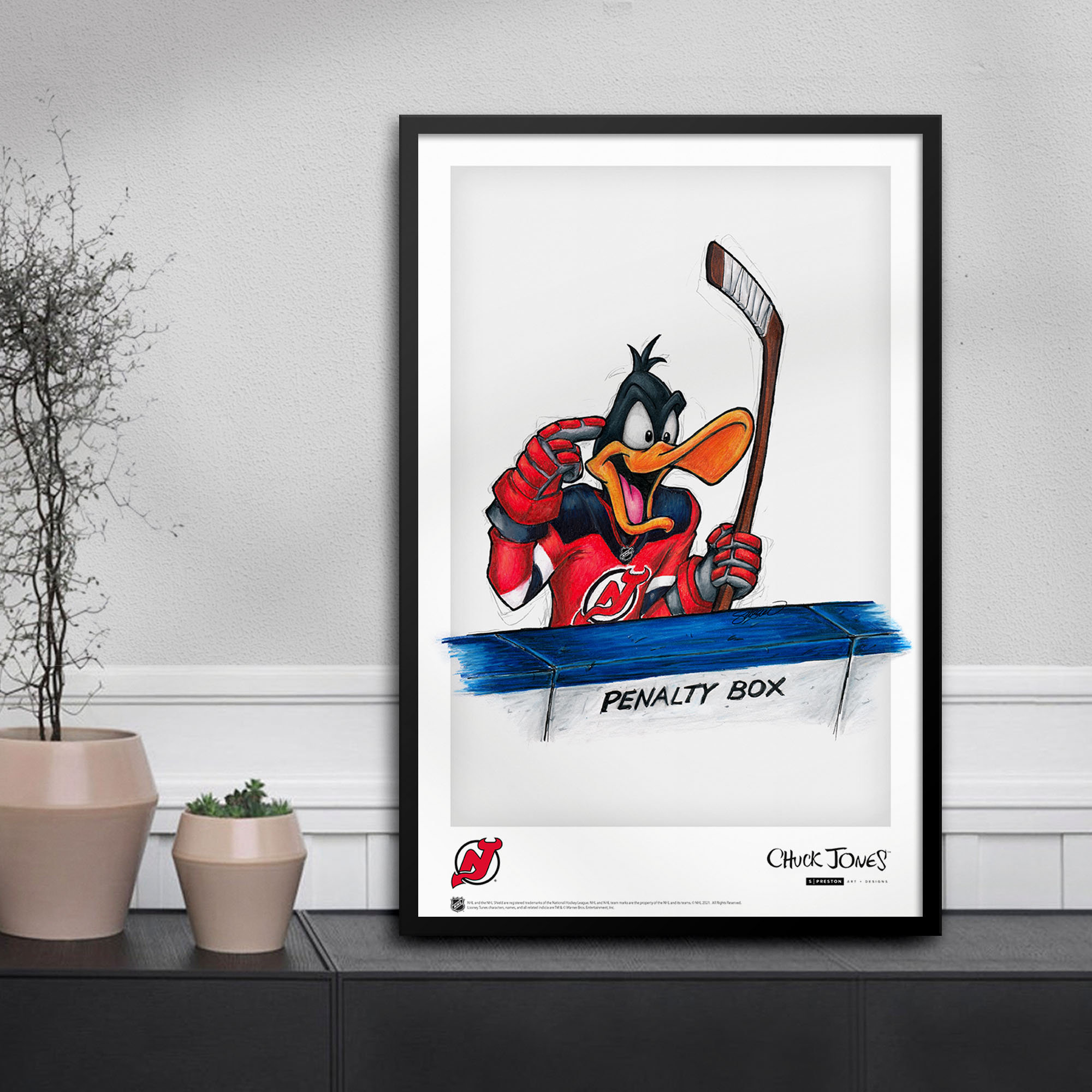 S. Preston Art + Designs Daffy Duck, New Jersey Devils, affiche d'art ...