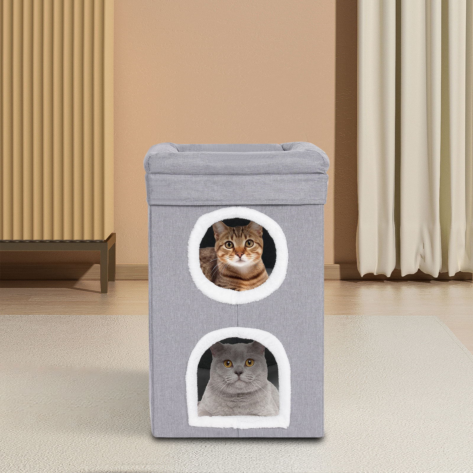 Archie & Oscar™ Grey Double Layer Foldable Cat's Nest Indoor Cats Bed ...