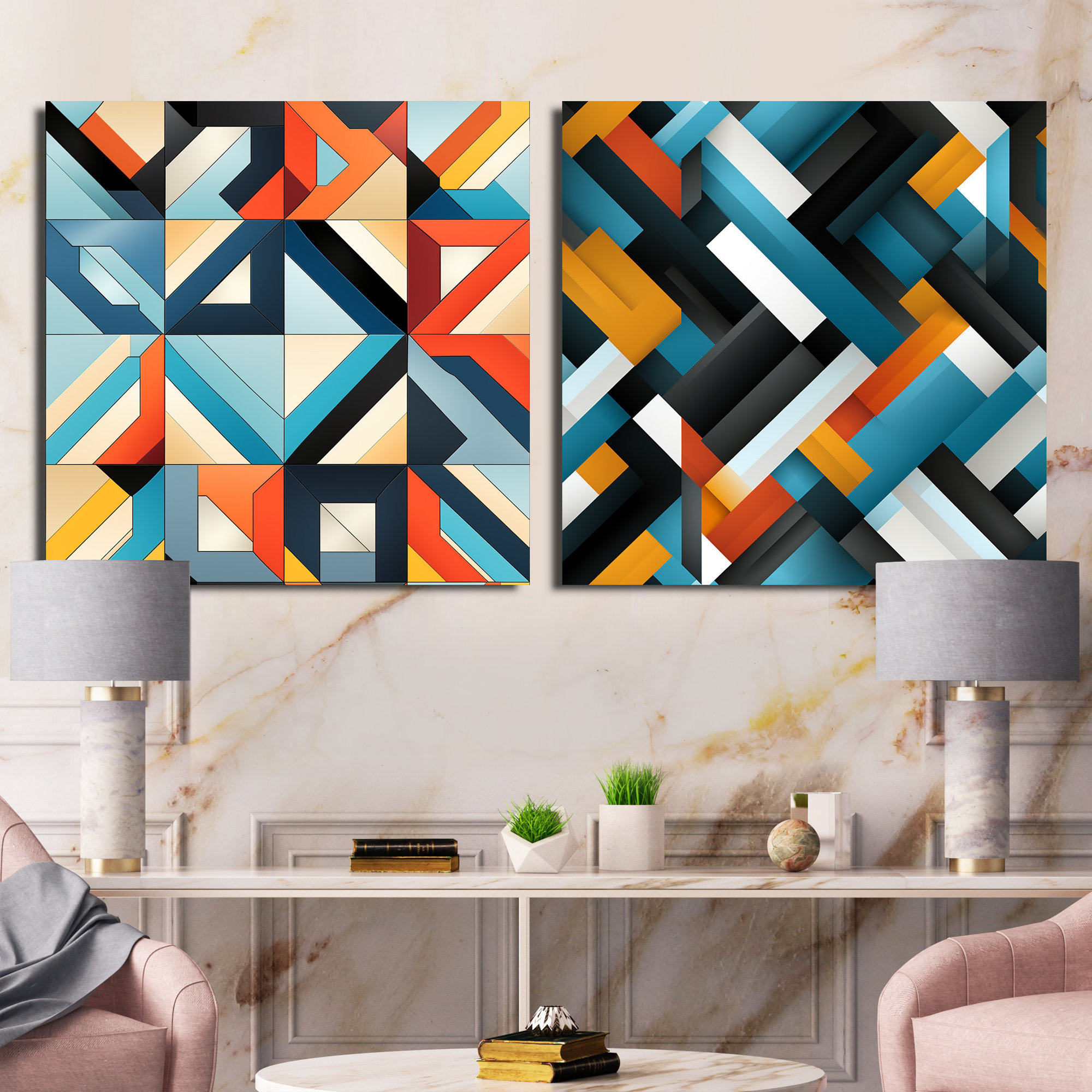 Design Art Blue Industrial Matrix Cubic Reflections - Abstract Shapes ...