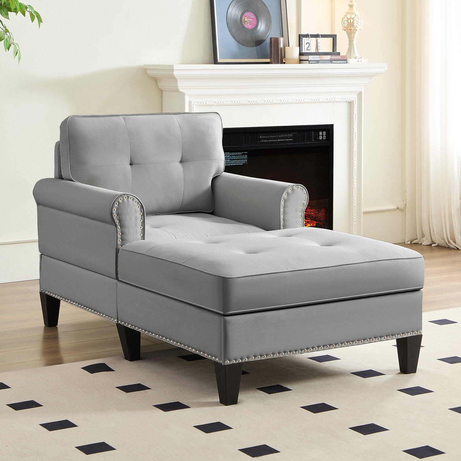 Balus Upholstered Chaise Lounge Indoor,6" Cushion with High Elastic ...