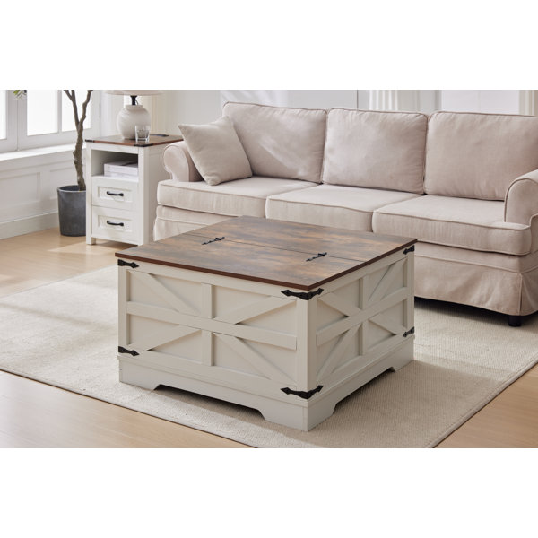 Gracie Oaks Coffee Table with Storage, Farmhouse Square Storage Coffee ...
