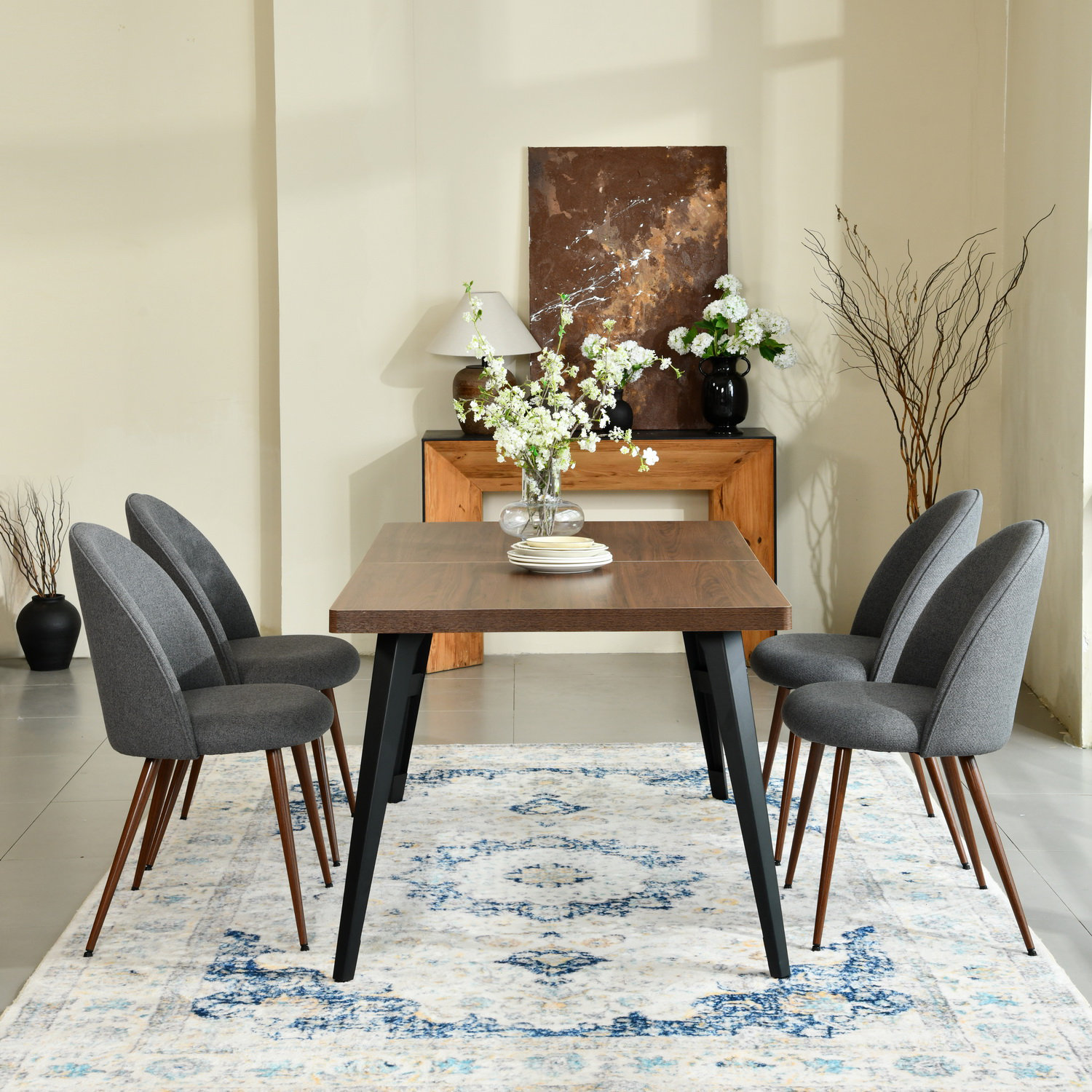 George Oliver Hozel 63" Rectangular Dining Table Set with 4 Upholstered ...
