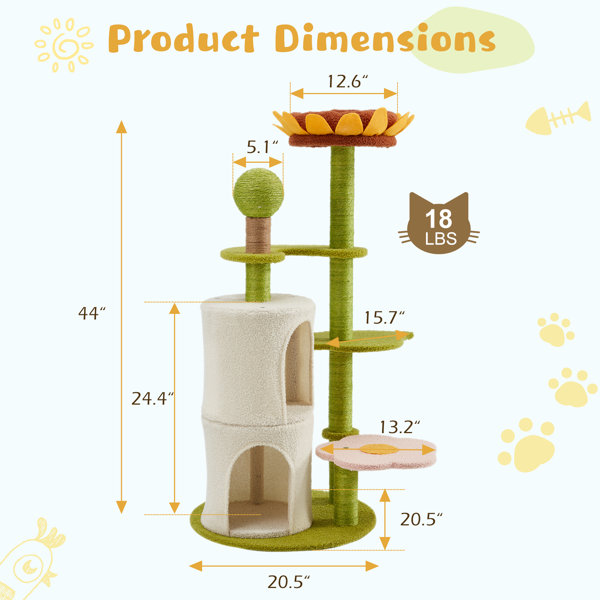 EROMMY 44" Sunflower Cat Tree, Multi-functional Cozy Cat Tower, Cat ...