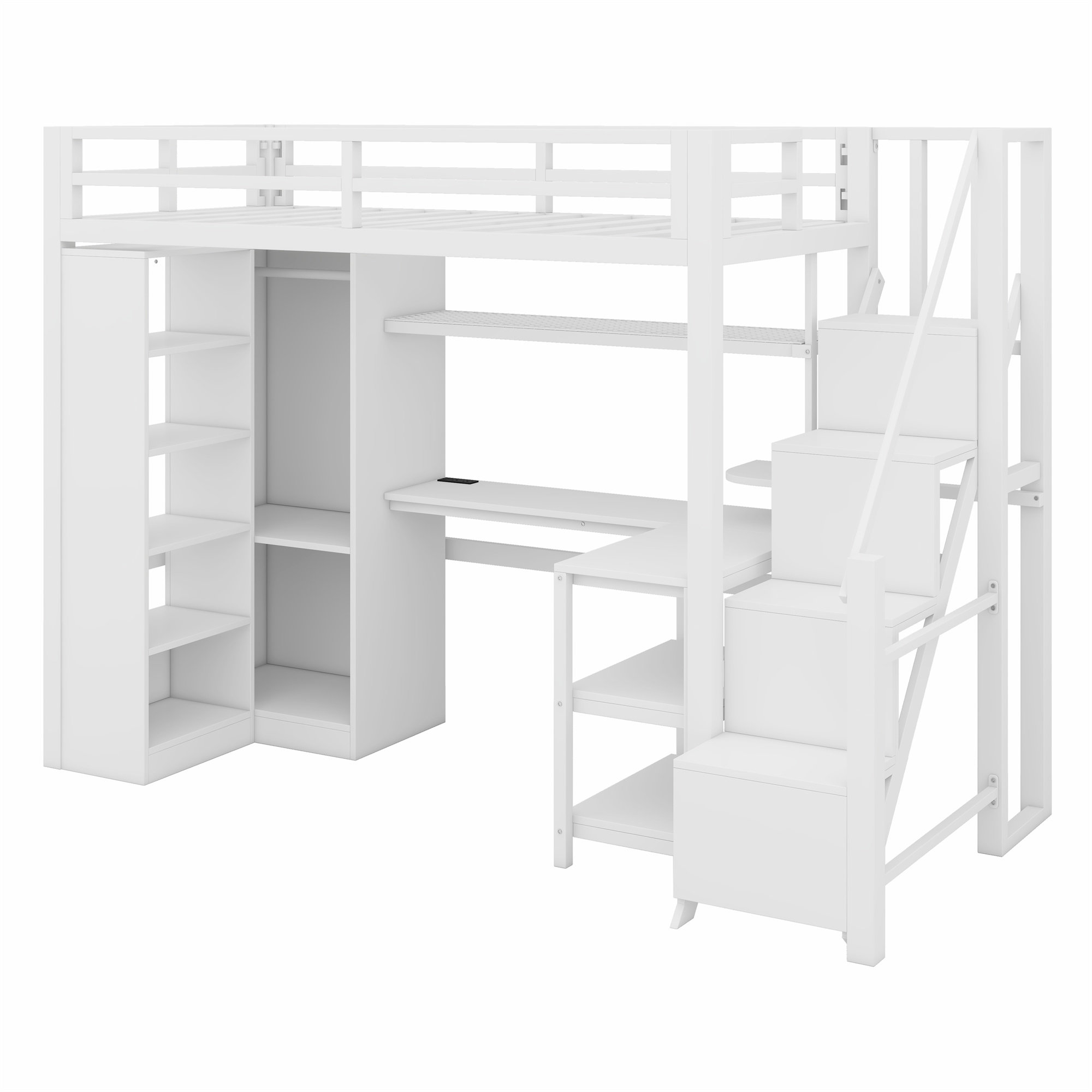 Latitude Run® Metal Loft Bed With Desk, USB Ports, 5-Layer Shelf ...