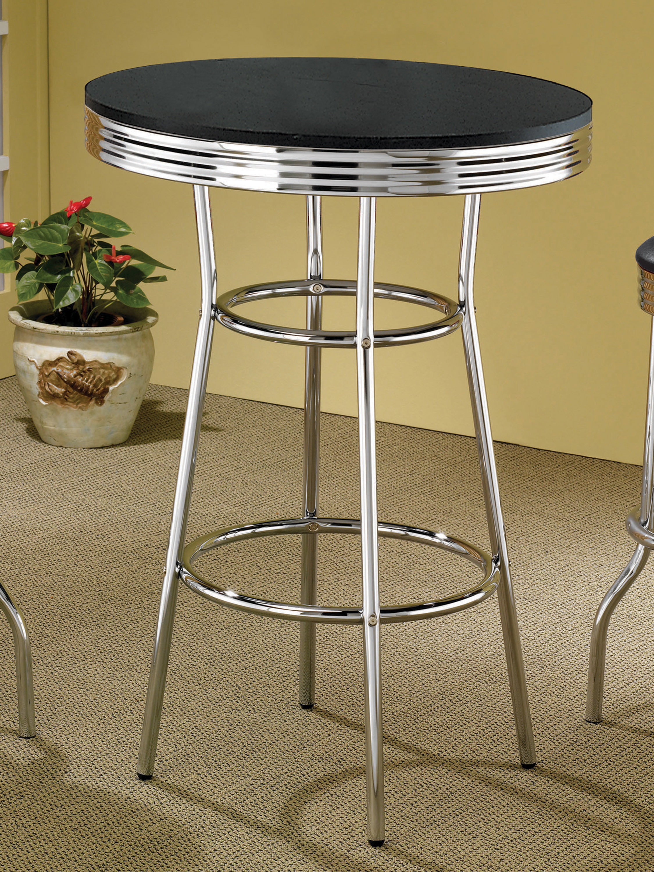Ivy Bronx Theodore Chrome Round Bar Table | Wayfair