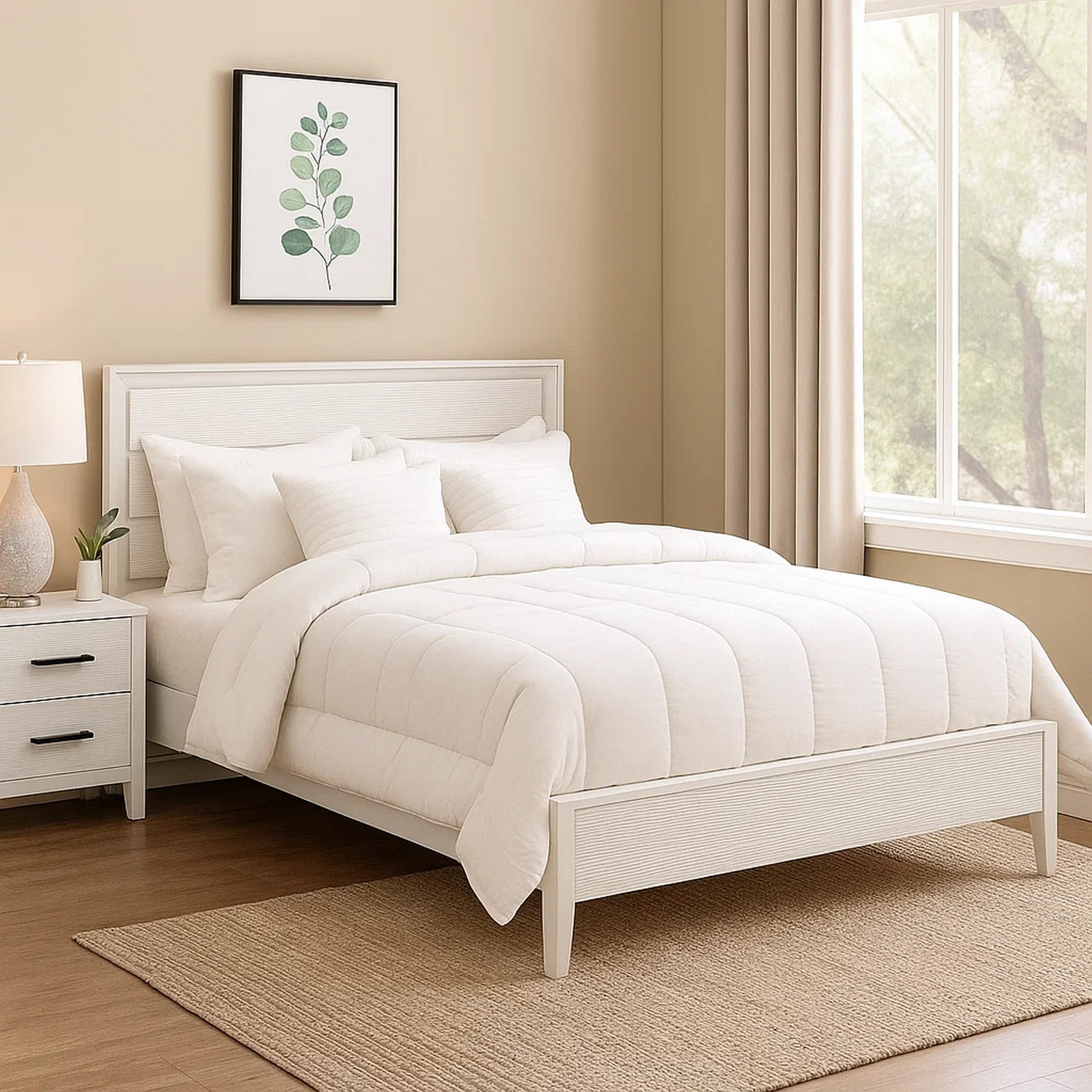 Benjara Tory Bed, Wave Texture And Mitered Corners, White | Wayfair