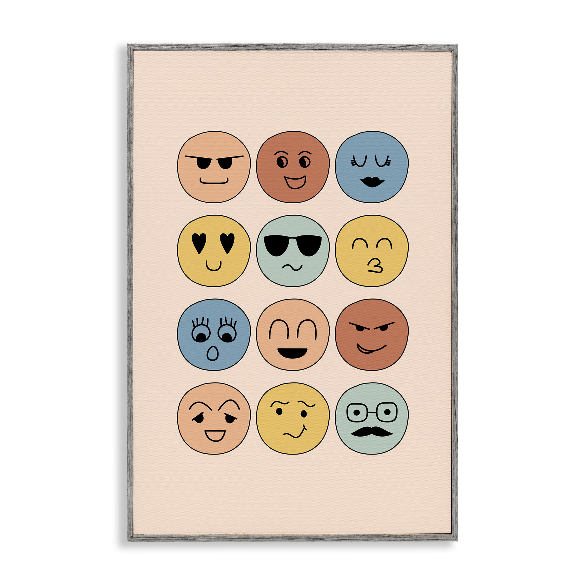 Ebern Designs Varied Expressive Faces Framed Giclee Art by JJ Design ...