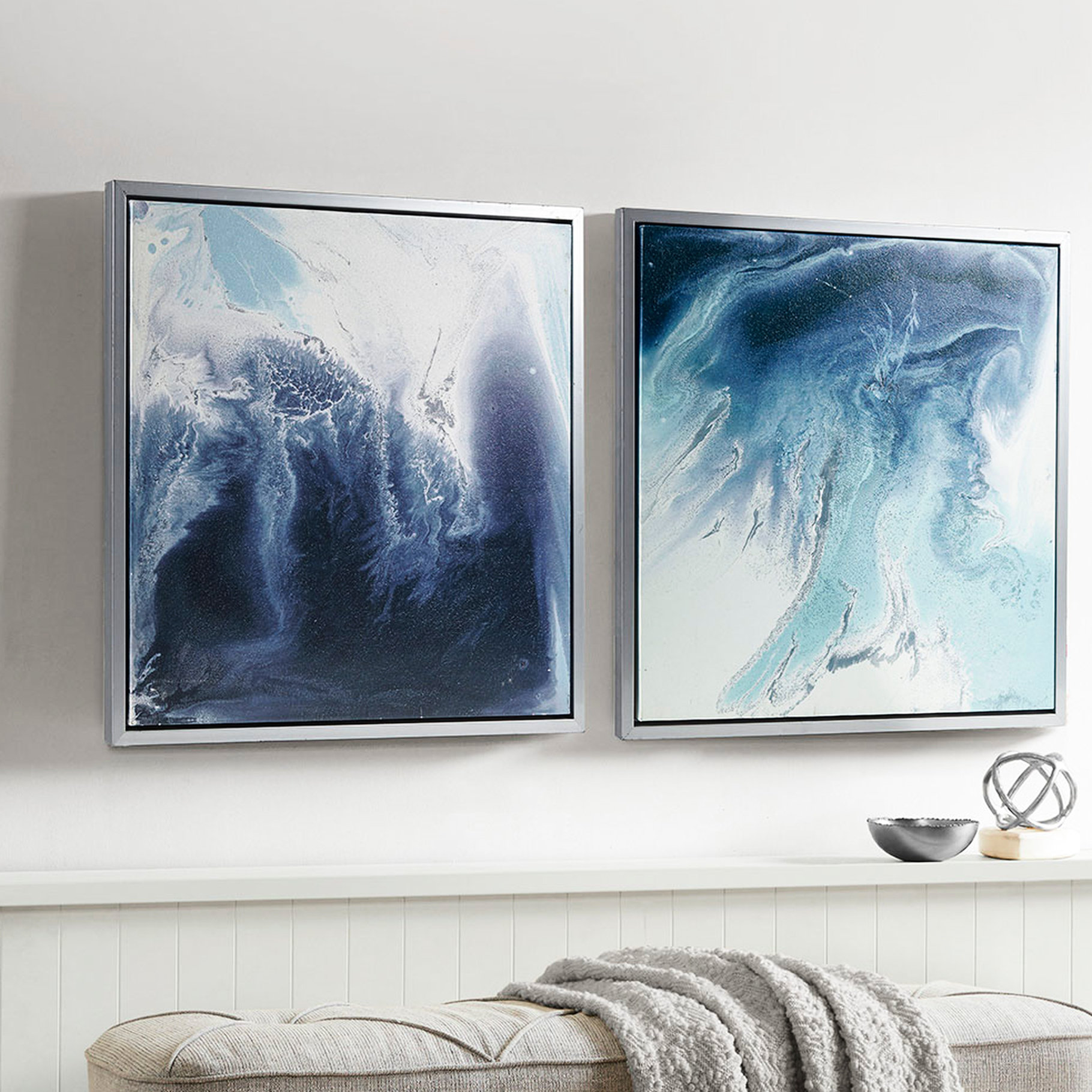 Trinx Cool Blue Abstract Wall Art, Brushed Nickle Gallery Frame And ...