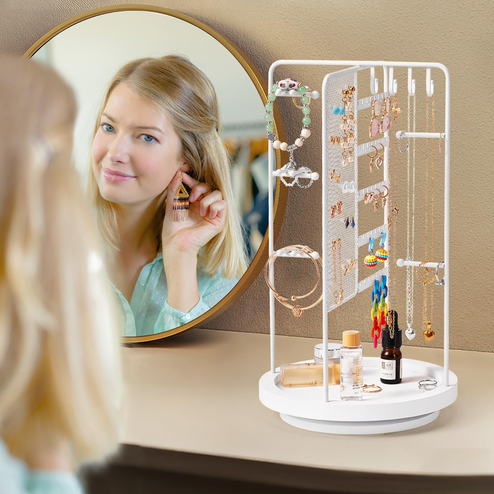 Latitude Run® 360° Rotating Earring Holder Storage Rack With Hook And ...