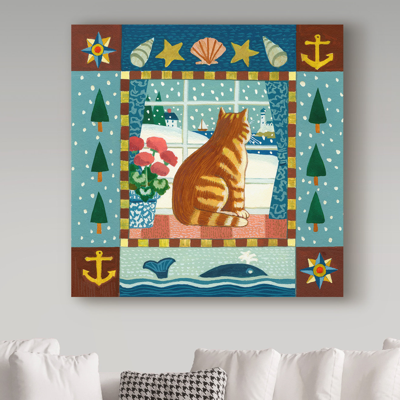 The Holiday Aisle® Hollifield 'Folk Art Cat Winter' Acrylic Painting ...