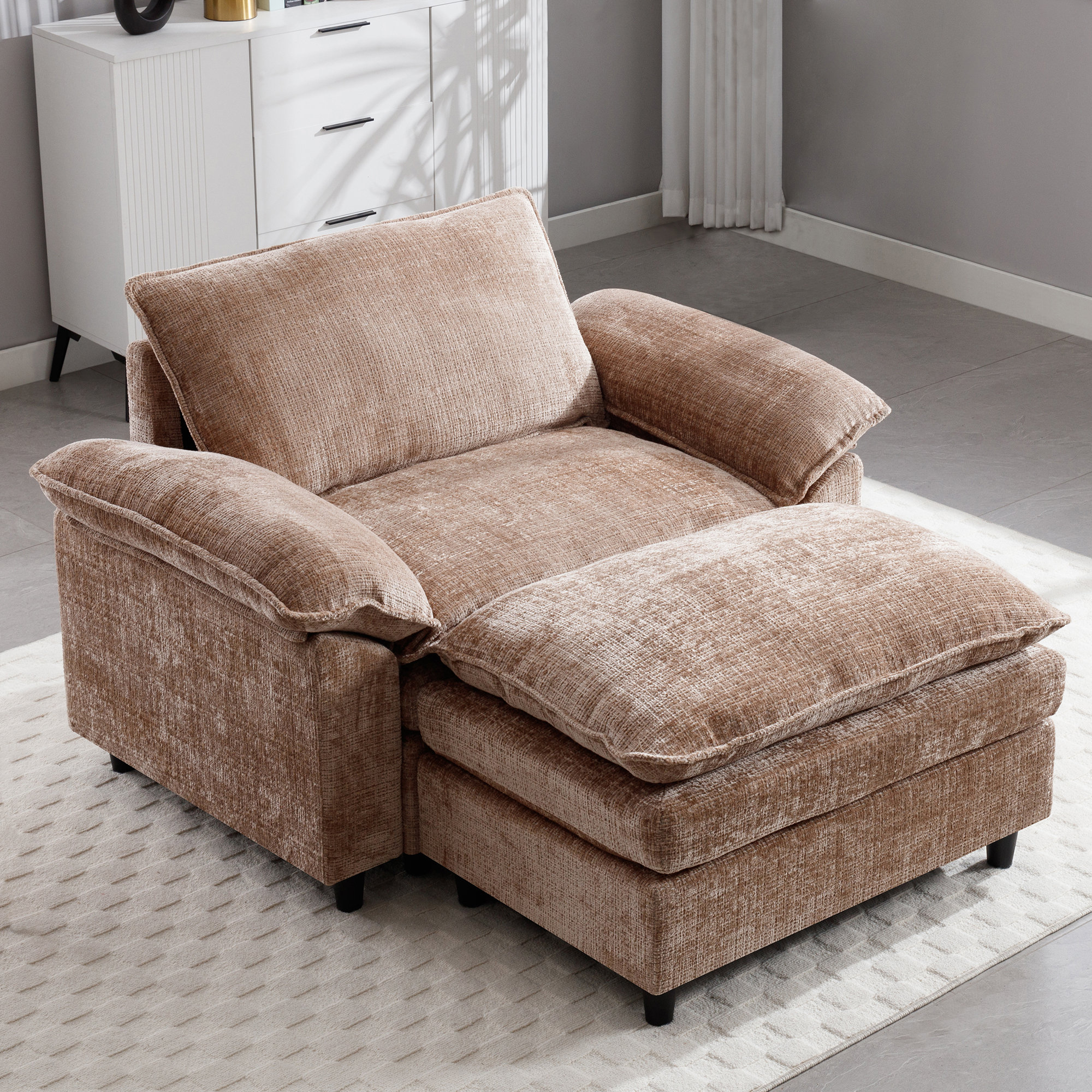 GAFIKY Modern Oversized Chair With Ottoman, Comfy Chenille Accent Chair ...
