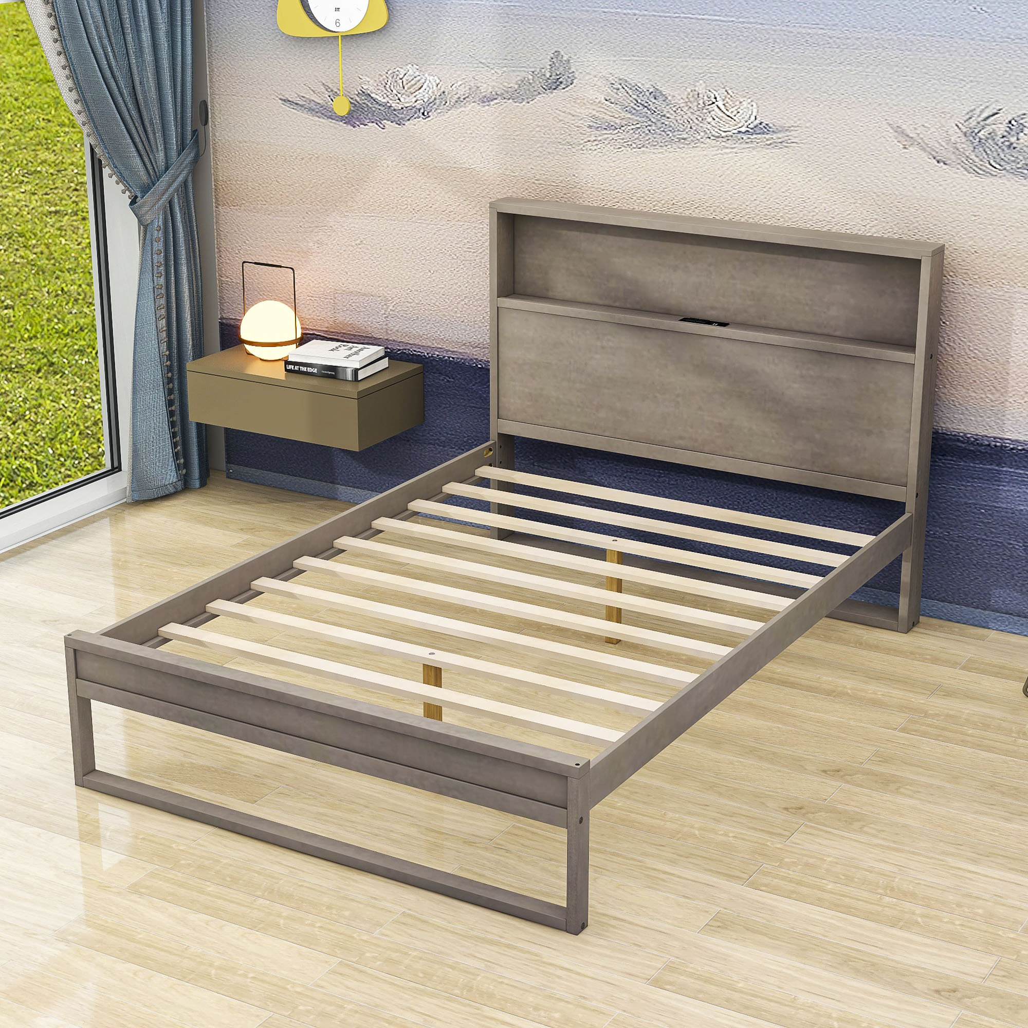 Latitude Run® Wooden Platform Bed with Storage Headboard, Socket and ...