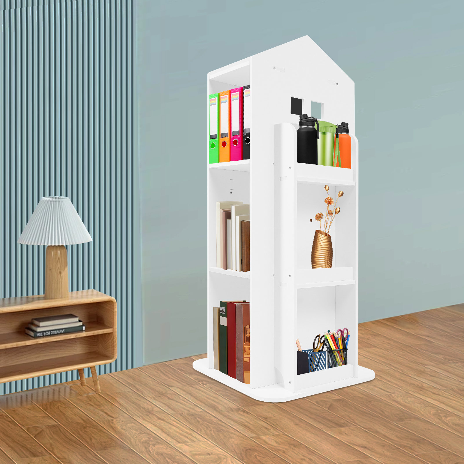Ebern Designs 360° Rotating Bookshelf Free Standing 4 Tiers Rotating ...