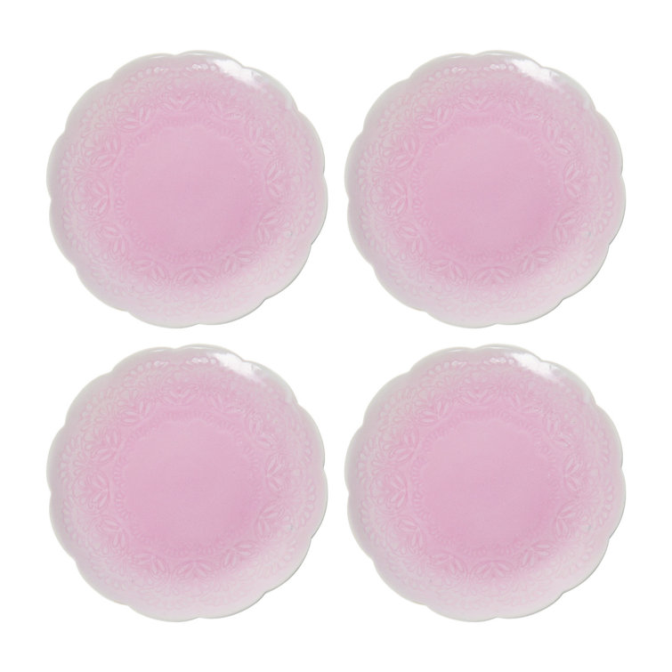 Charlton Home® Ceramic 7.9 In. Pink Debossed Lace Plates Set Of 4 ...