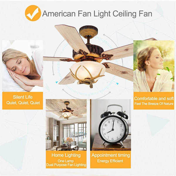 Millwood Pines 52'' Antler Ceiling Fan with Light and Remote Farmhouse ...
