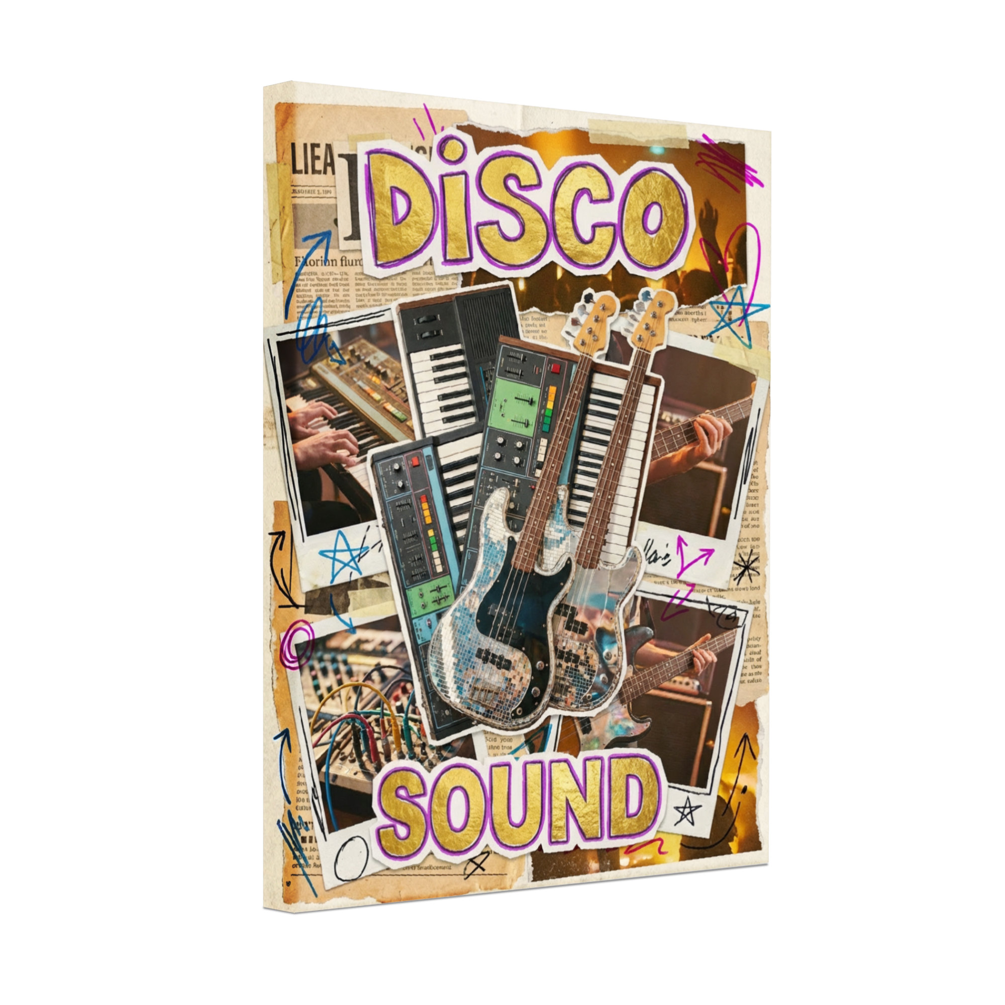 Dakota Fields Fashion Disco Sound Music Instruments Collage Art Design ...