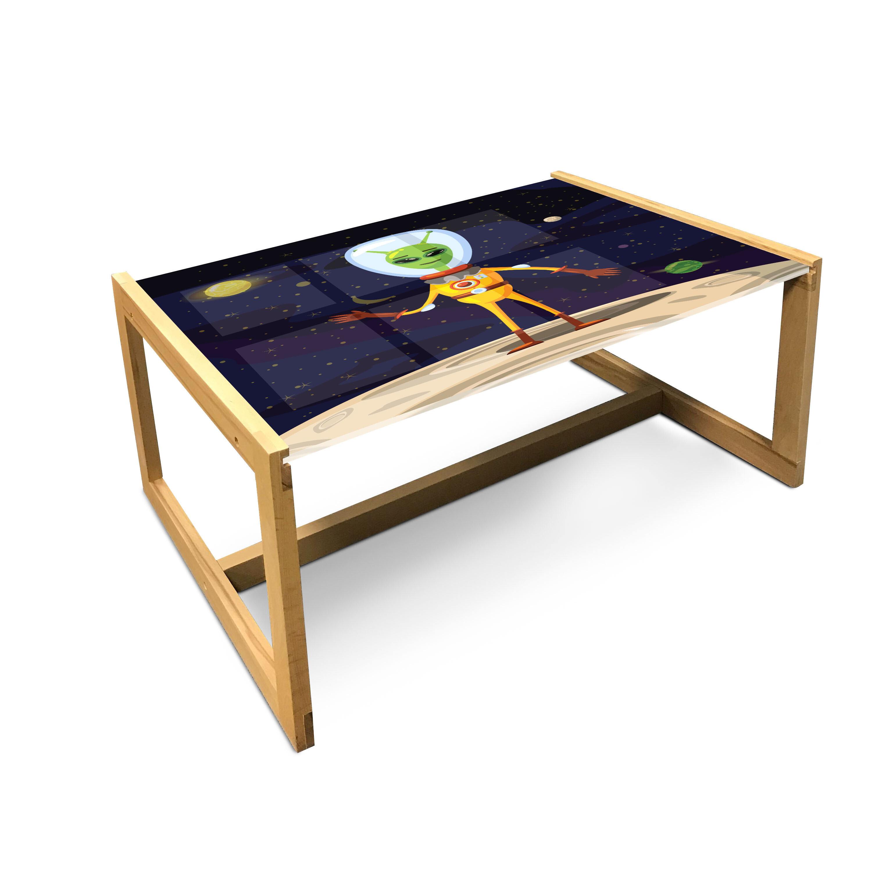 East Urban Home Alien Coffee Table, Ufo Cartoon Of Funny Creature In ...