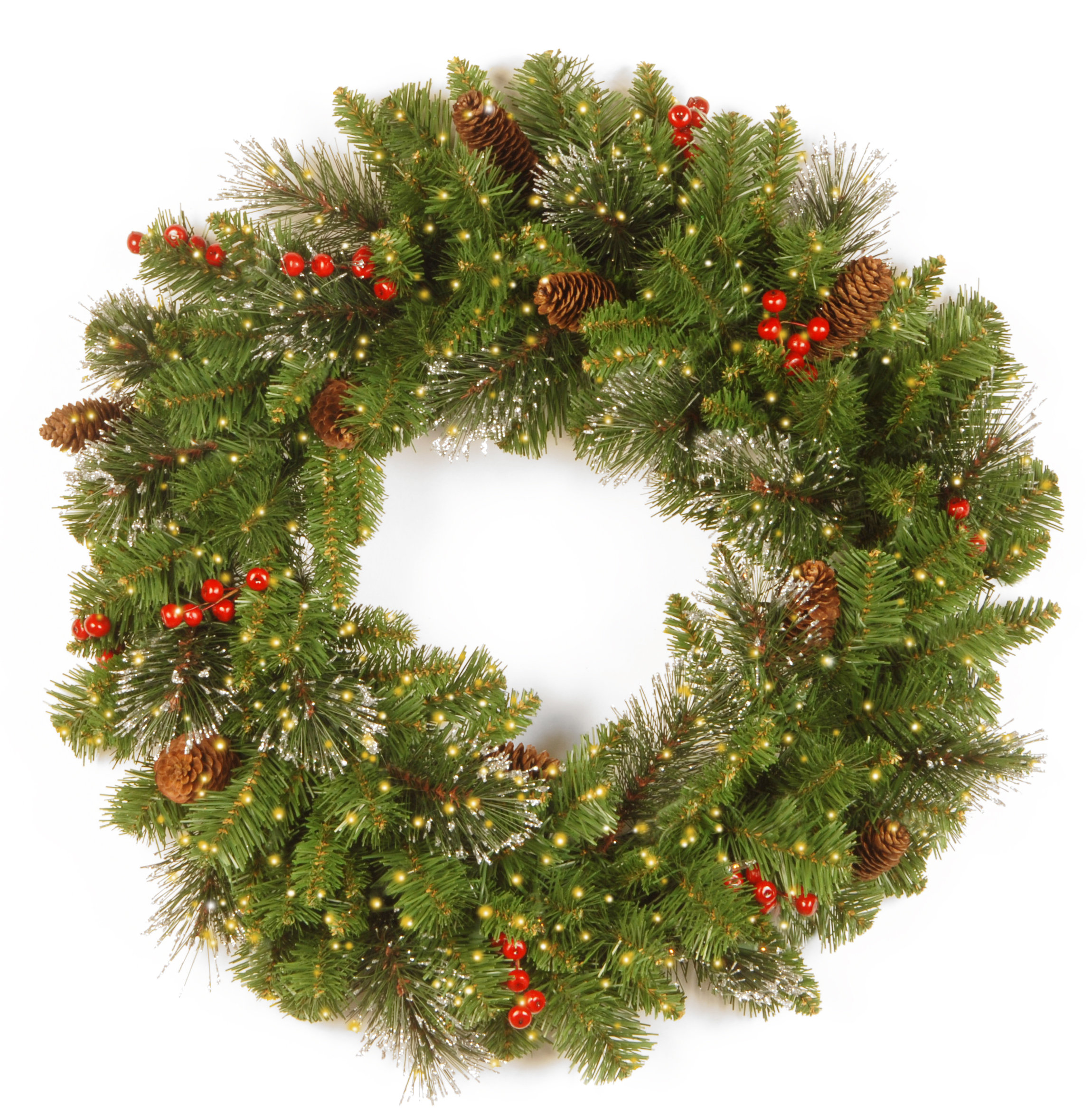 The Holiday Aisle® 24" Crestwood Spruce Wreath with Battery Operated ...