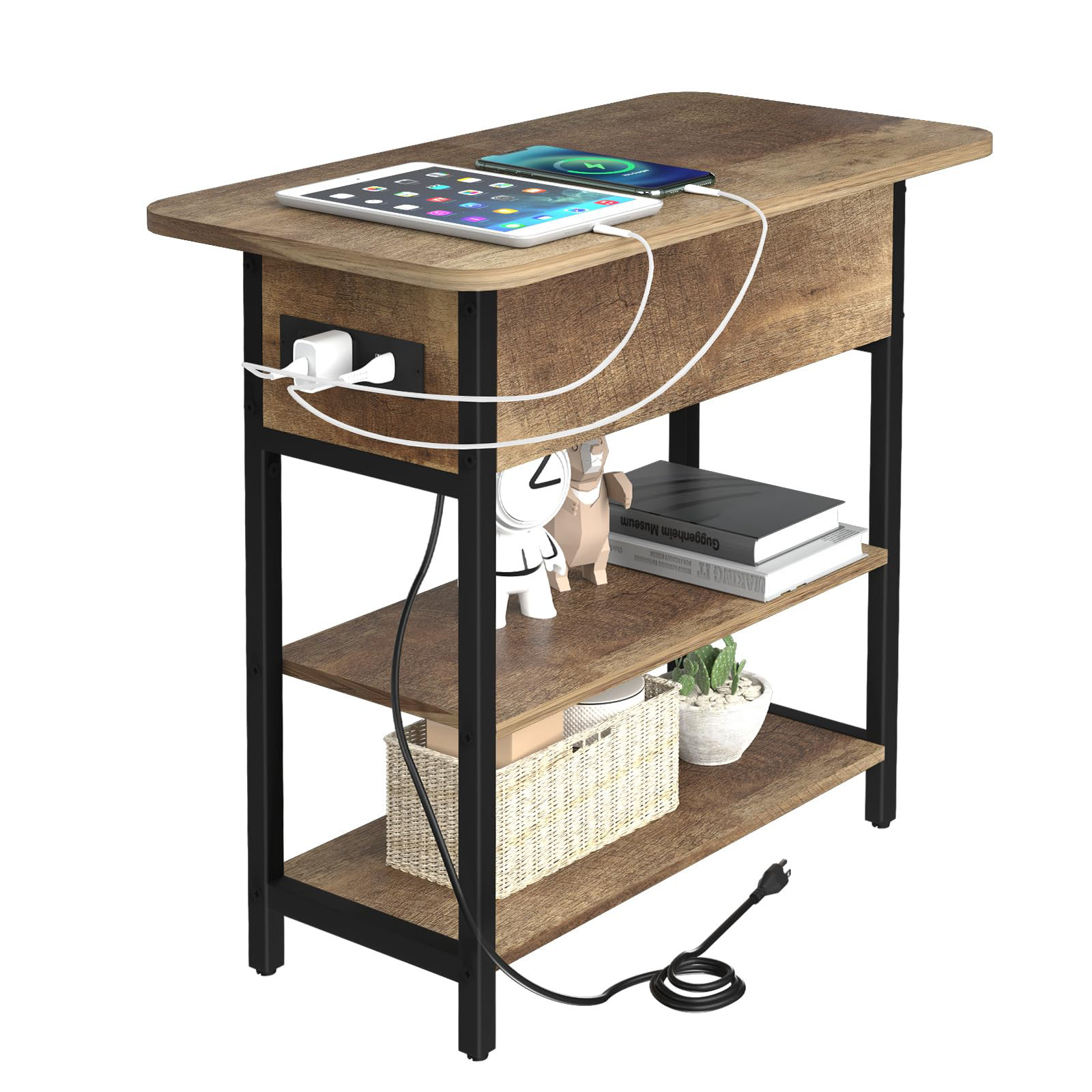 Mercer41 End Table With Charging Station, Flip Top Side Table With USB ...