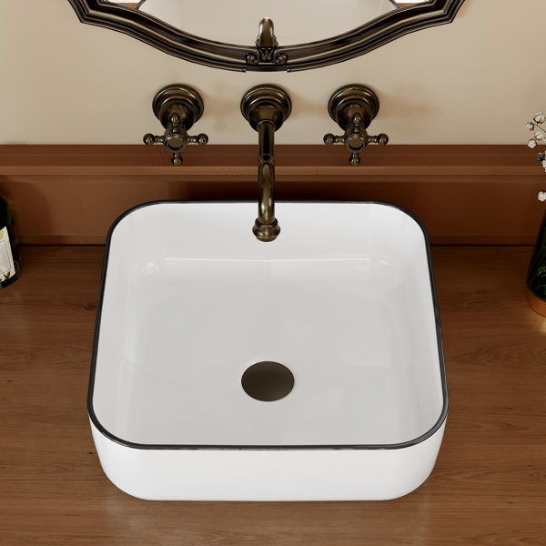 KES 15 Inch Square Countertop Bathroom Vessel Sink Black Trim Design ...