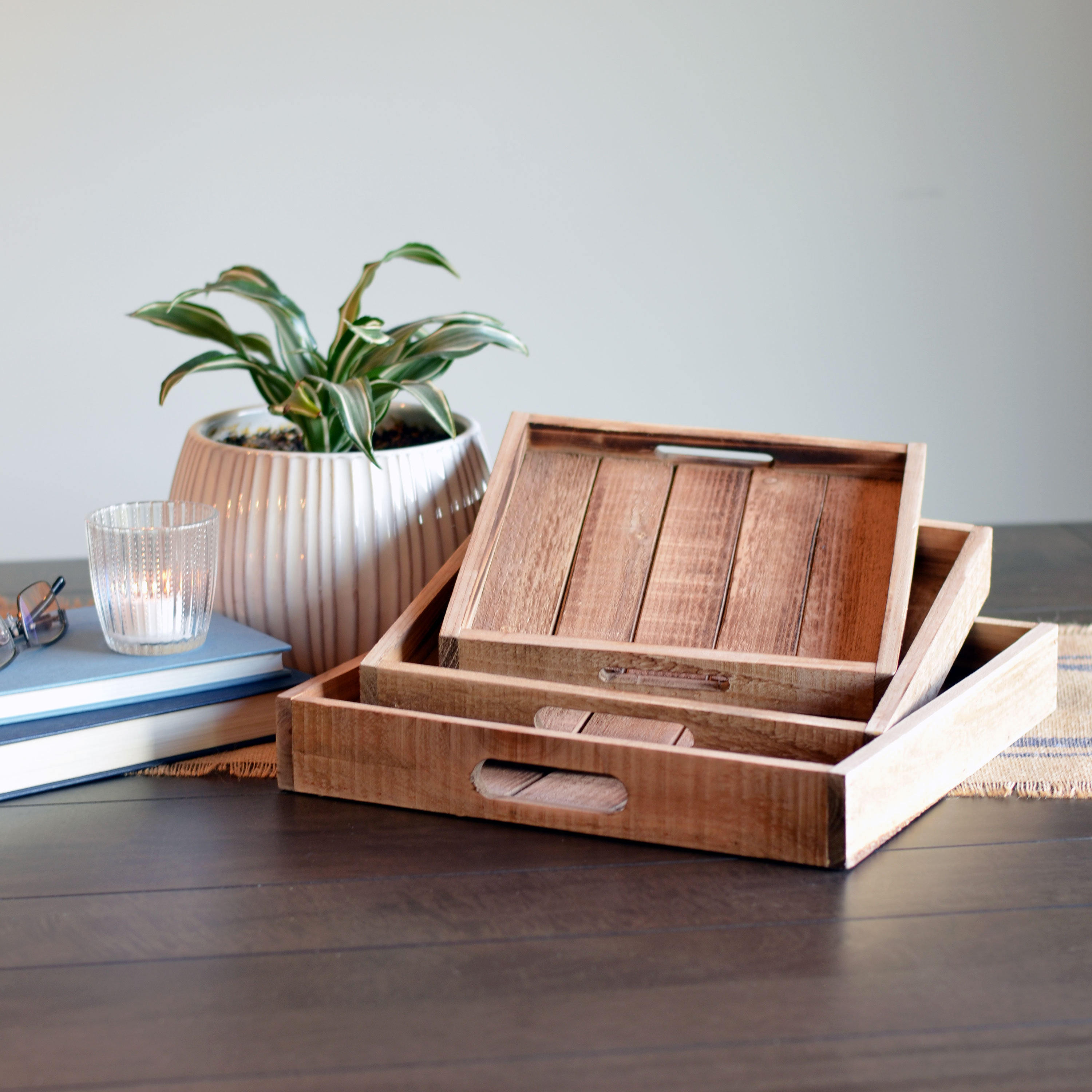 Millwood Pines Ayshea Solid Wood Tray - Set of 3 | Wayfair