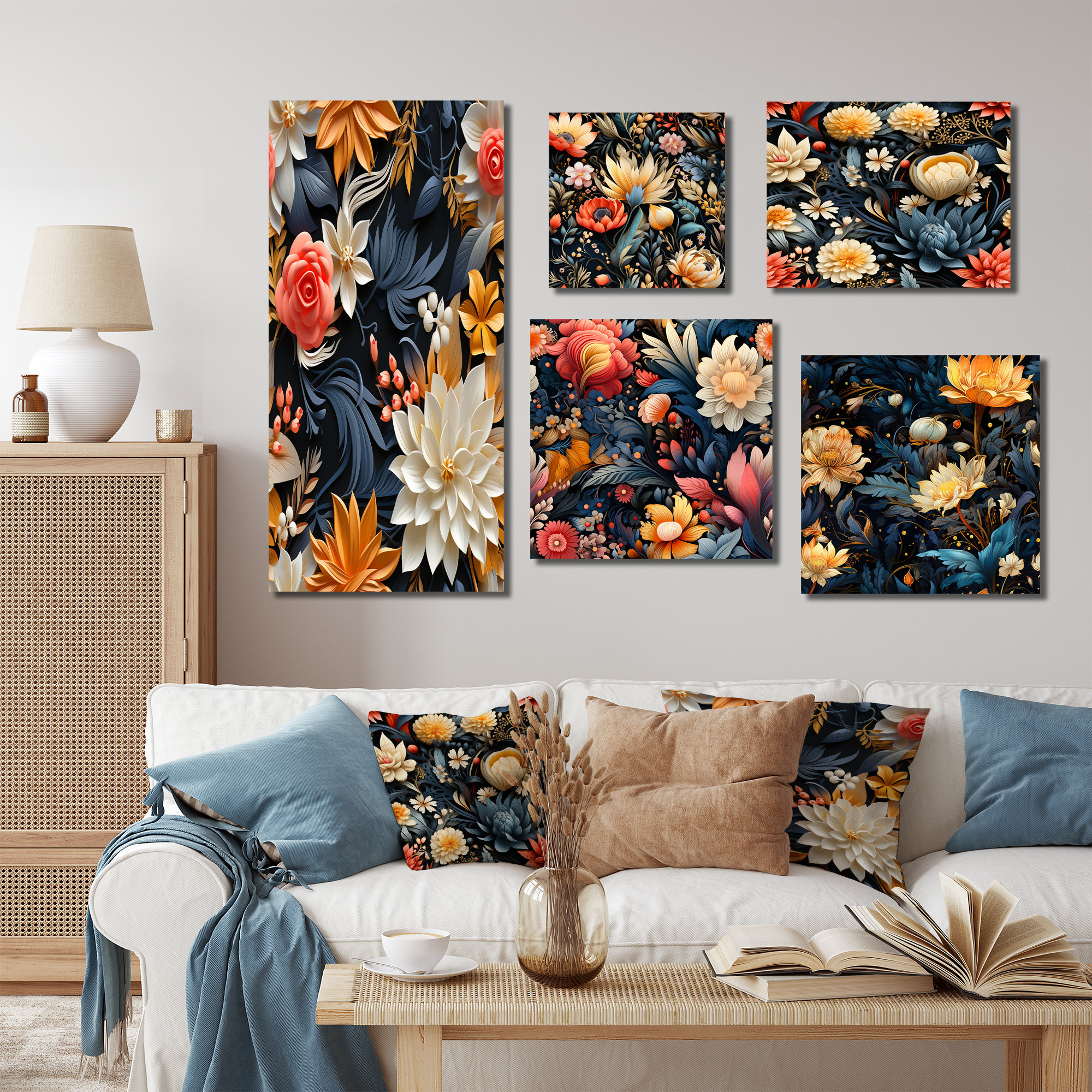 Design Art Multicolor Forest Plants Pattern - Floral Canvas Art Print ...