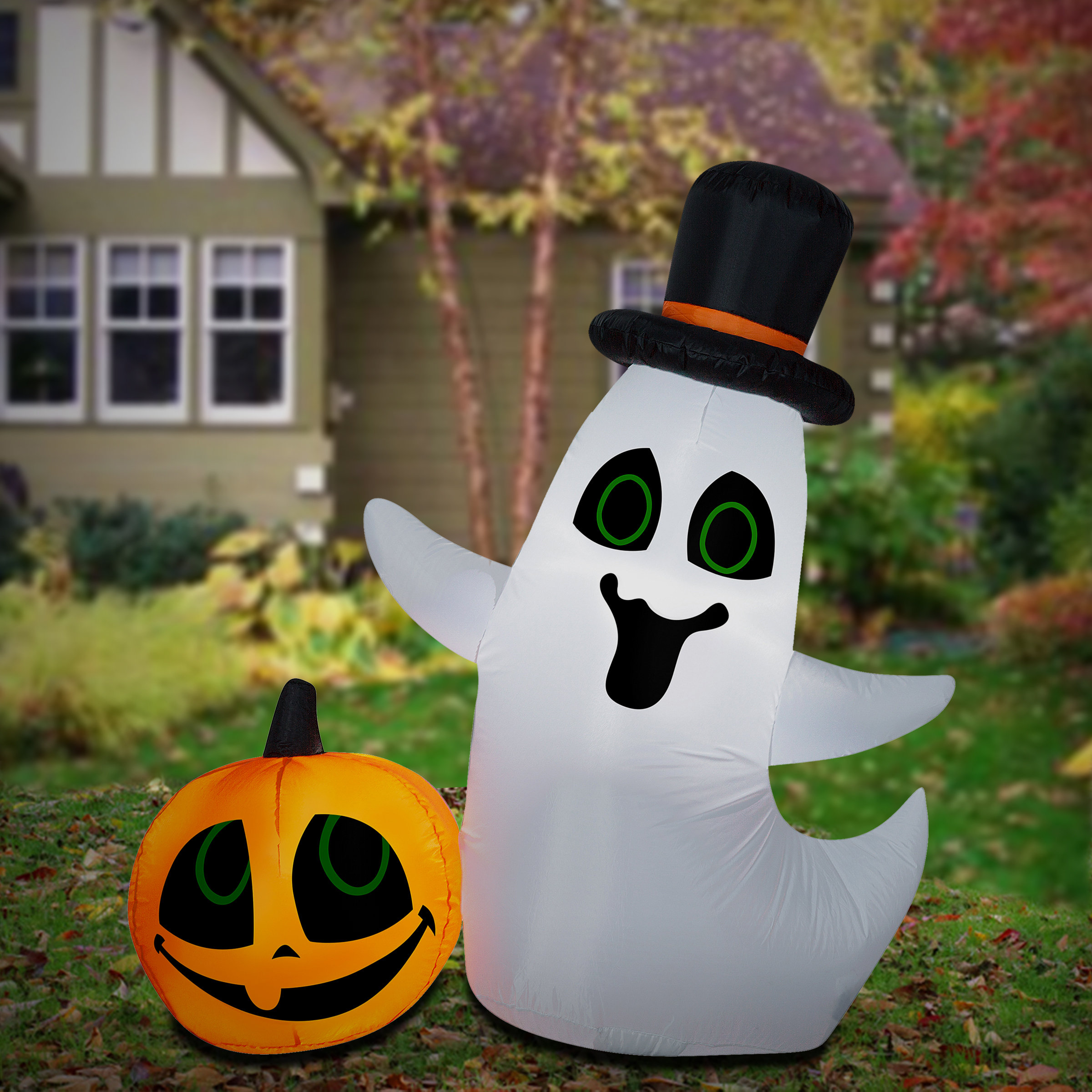 Gemmy Industries 4 Ft. Inflatable Ghost And Pumpkin | Wayfair