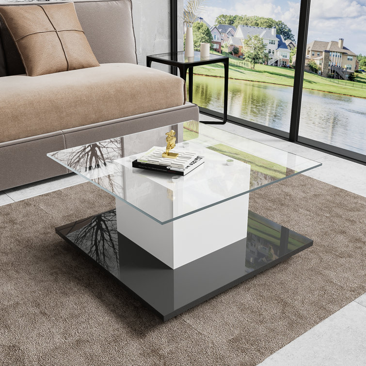 Metro Lane Modern High Gloss Glass Coffee Table with Swivel Wheels ...