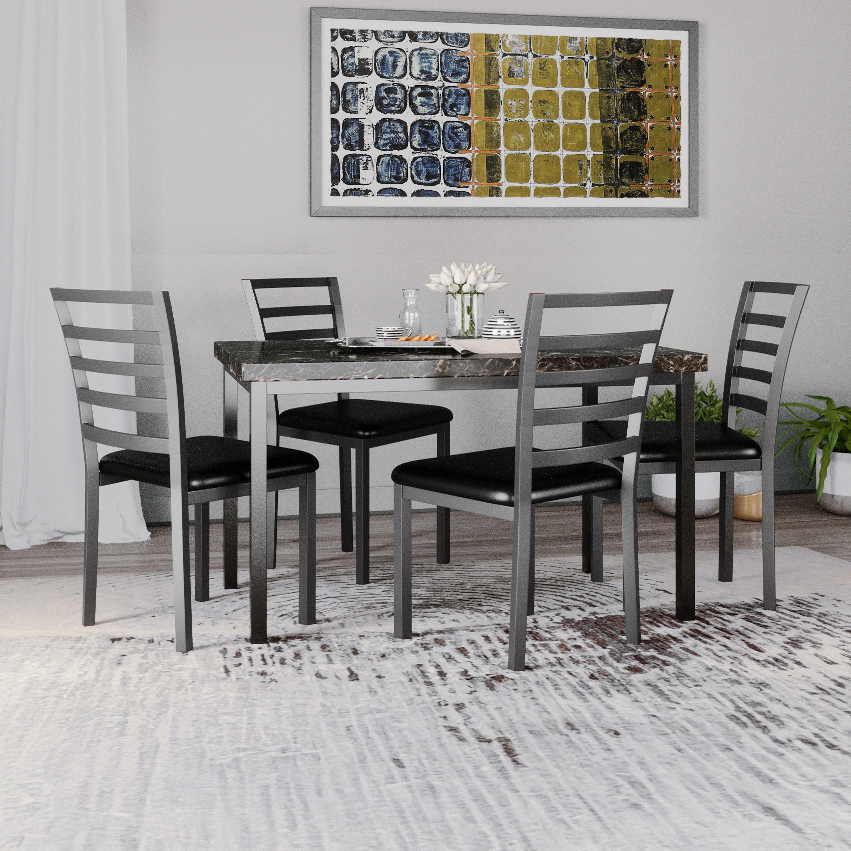 Winston Porter 4 Welded Chairs With Steel frame Dining Table - 5 Pieces & Reviews | Wayfair