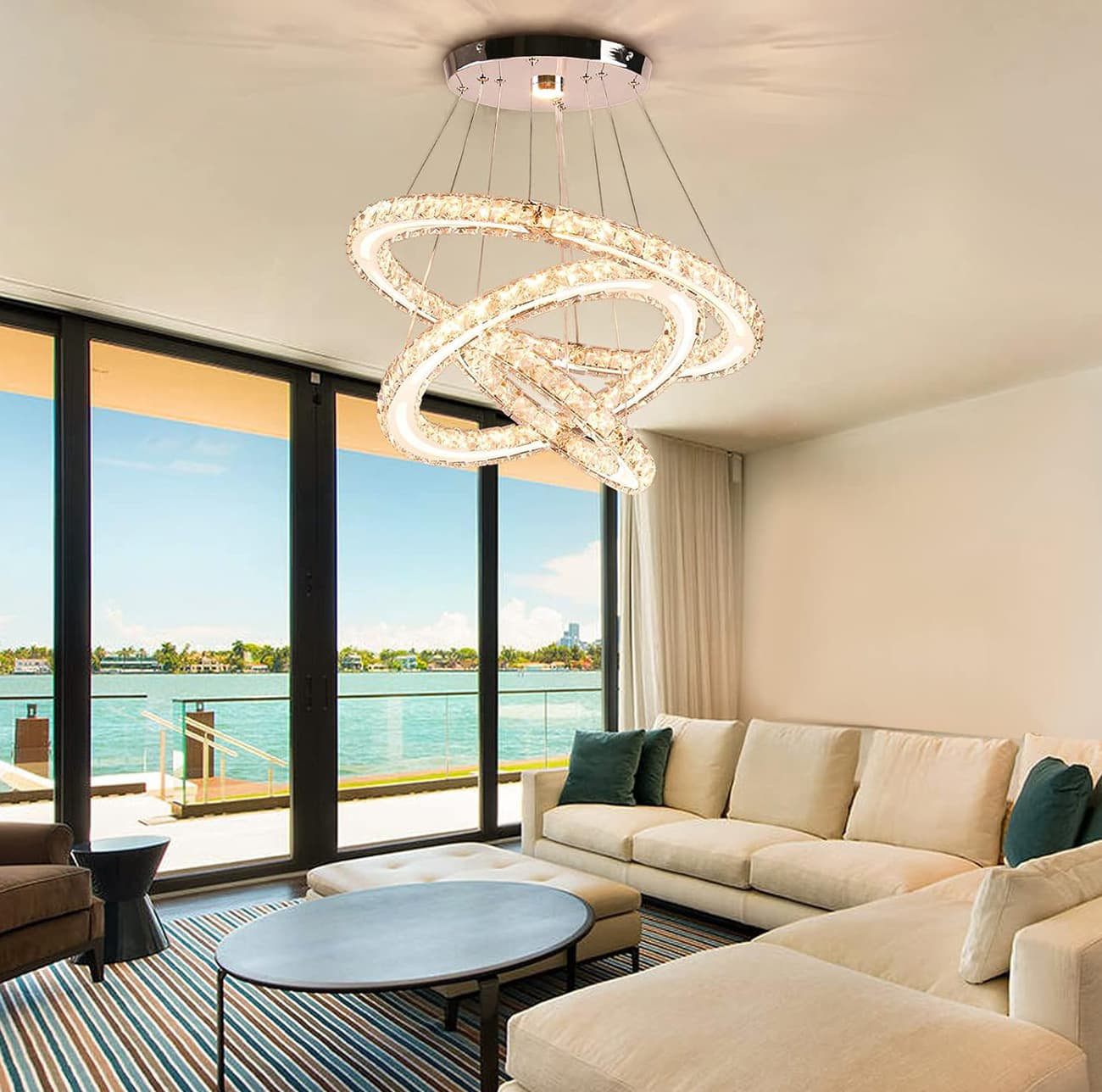 Mercer41 Modern Crystal Ceiling Light - Three - Rings Pendant with ...