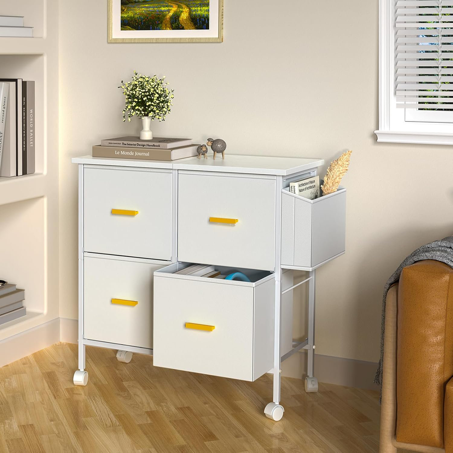 Mercer41 Storage Organizer With 4 Fabric Drawers, Mobile Drawers Chest ...