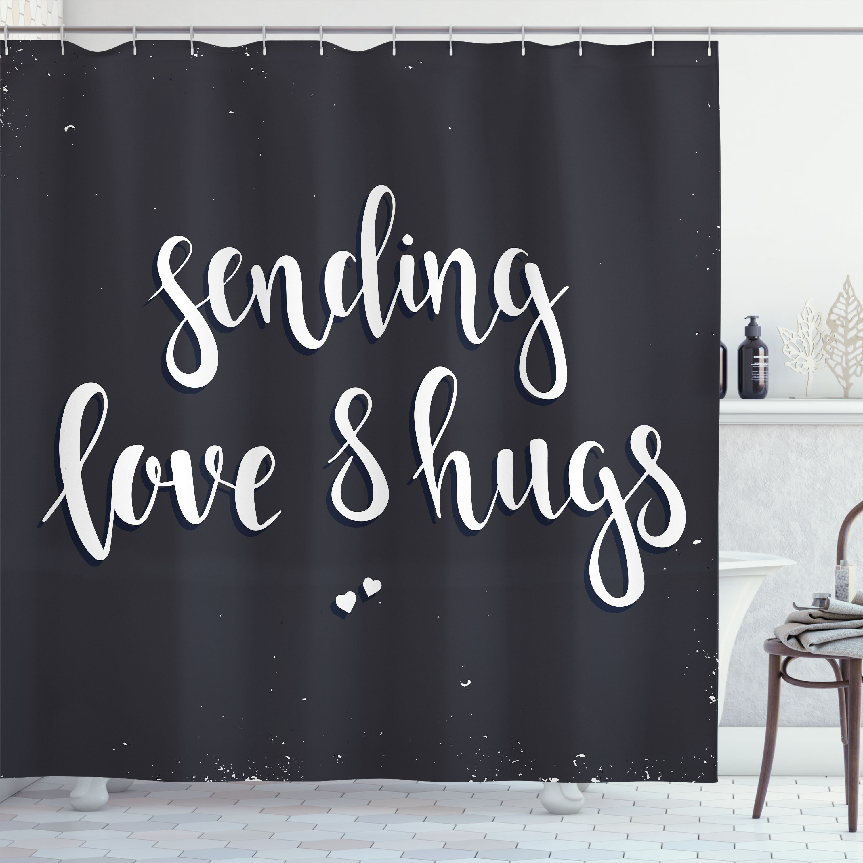 Ambesonne Hug Shower Curtain Cursive Sending Love and Hugs Dark Blue ...